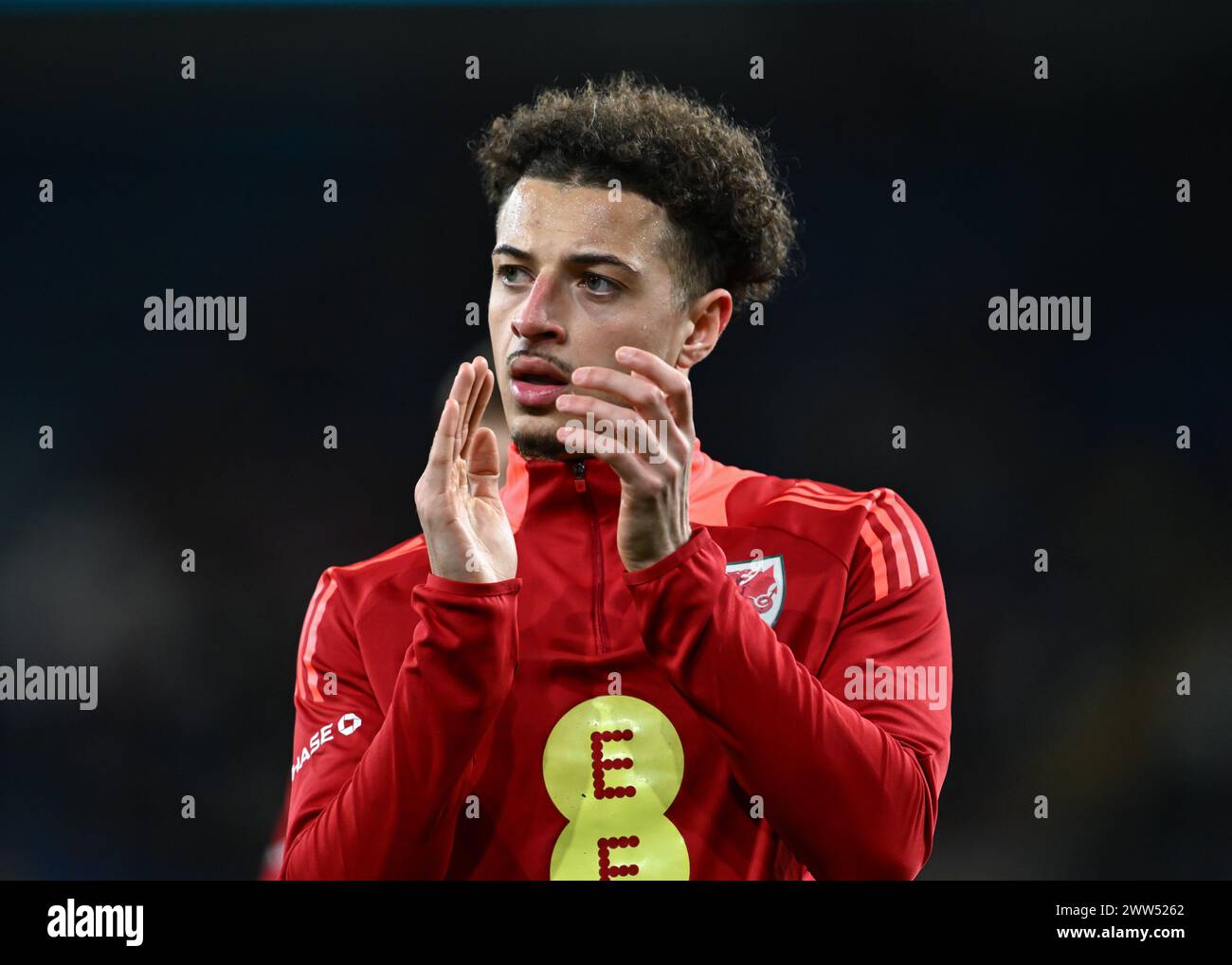 Ethan Ampadu of Wales warms up ahead of the match, during the UEFA Euro ...