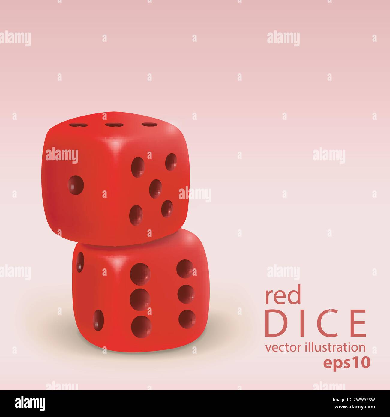 Realistic Two Red Dice Stacked on Light Red Background, Vector ...