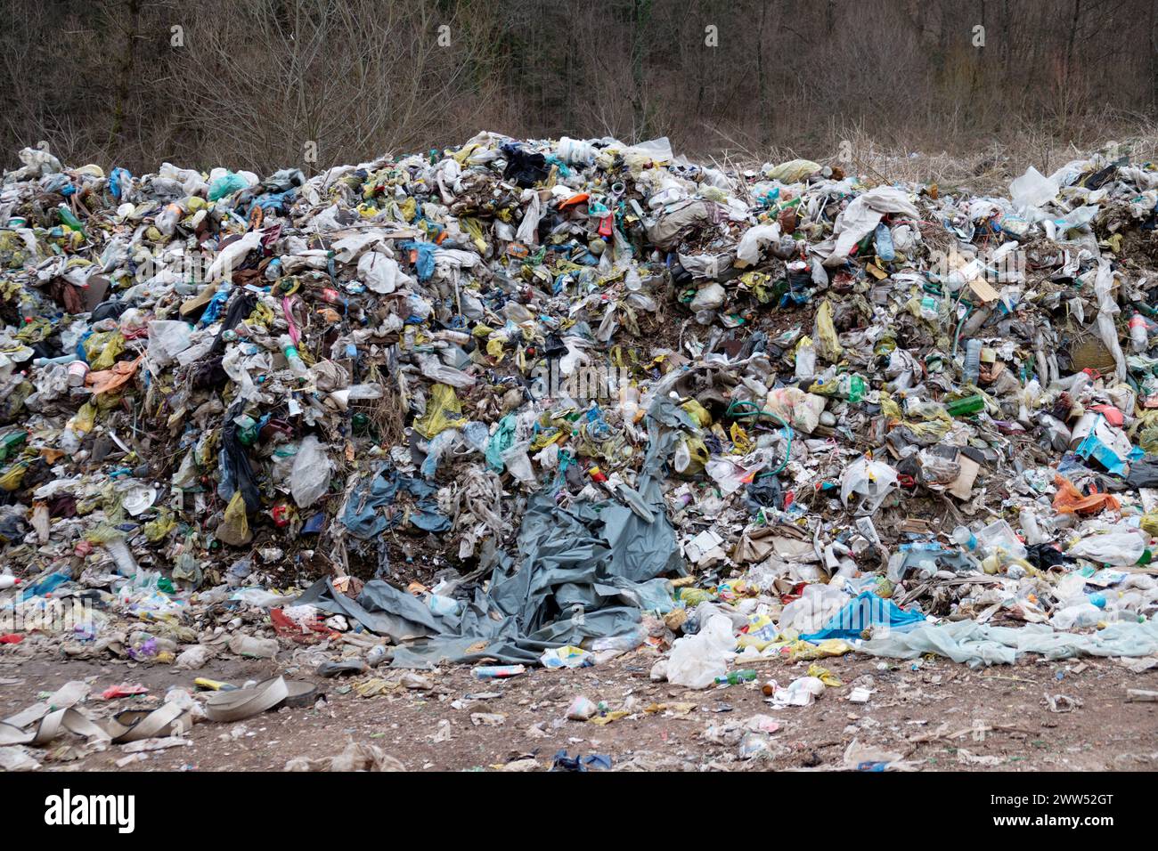 Landfill with garbage in nature. Plastic waste. Environmental issue ...