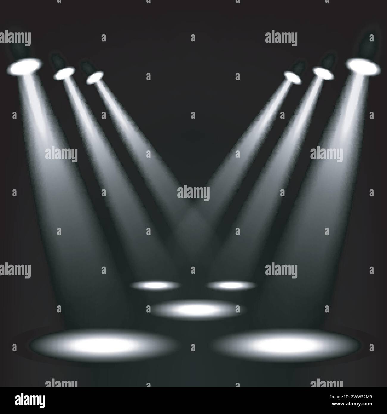 White Spotlights Shining in Dark Place Background, Vector Illustration ...