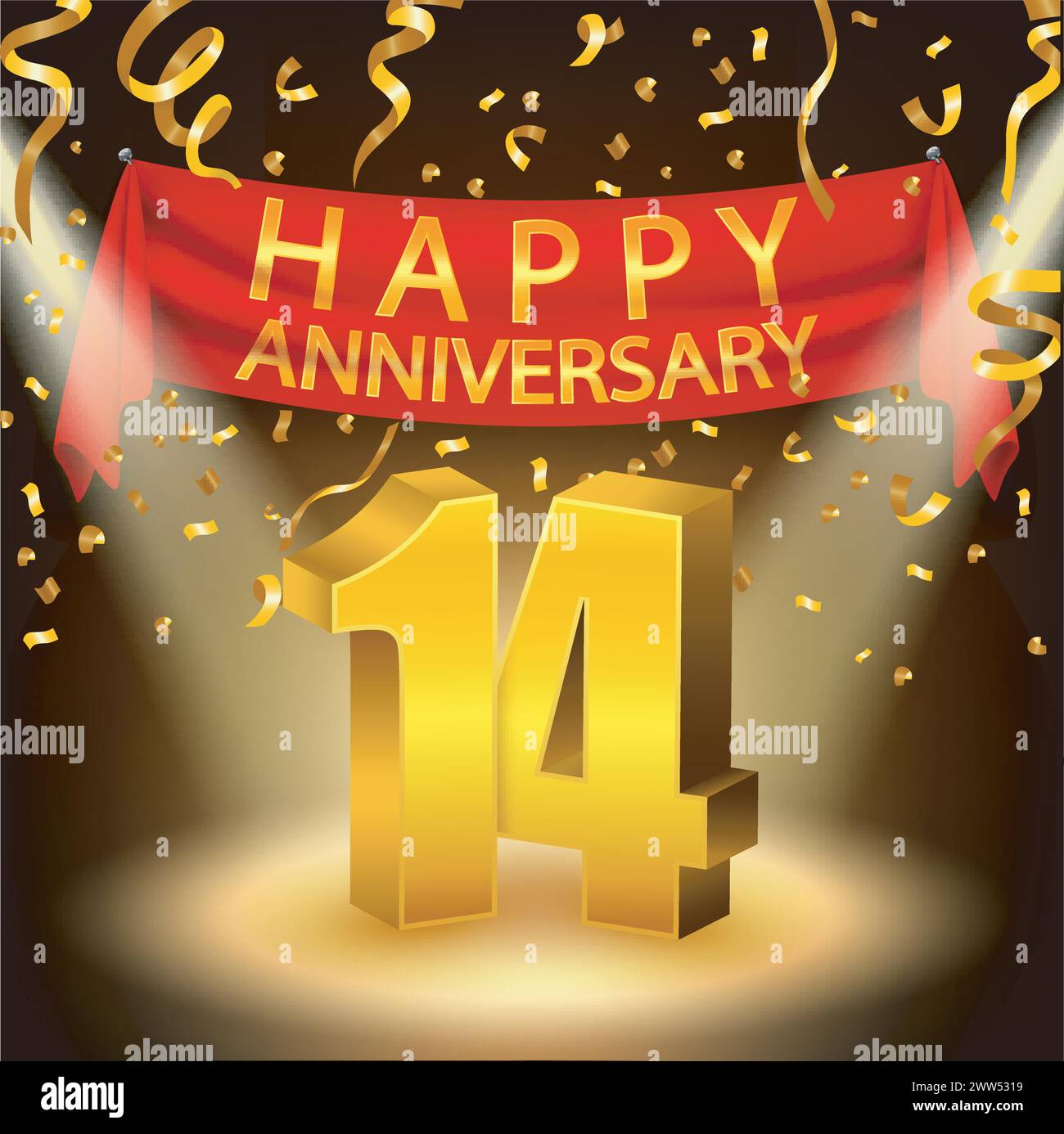 Happy 14th Anniversary Celebration with Golden Confetti and Spotlight ...