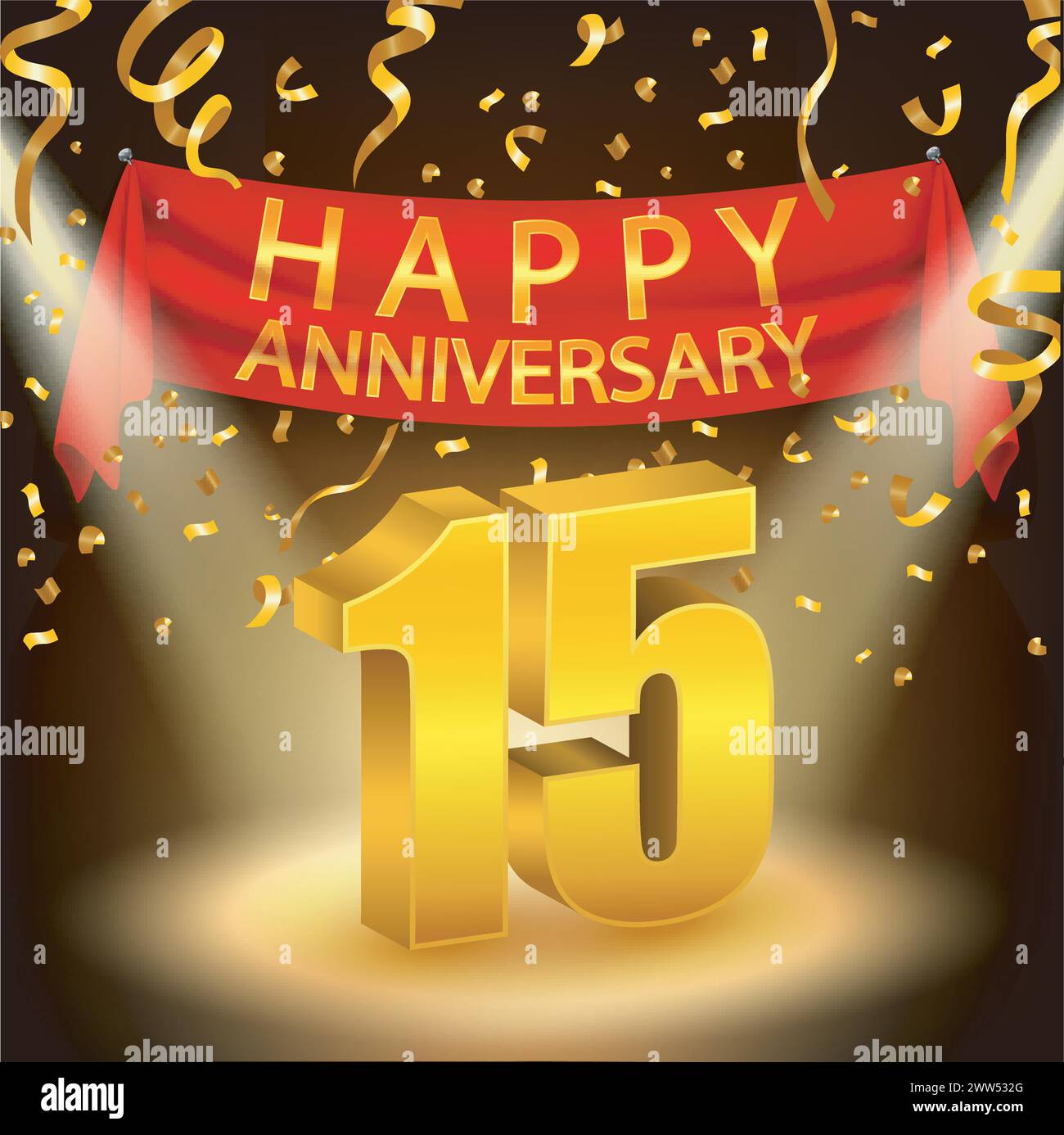 Happy 15th Anniversary Celebration with Golden Confetti and Spotlight ...