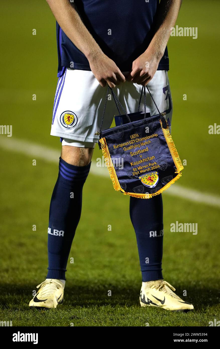 Scotland's Josh Doig with a pennant ahead of the UEFA Euro U21 ...