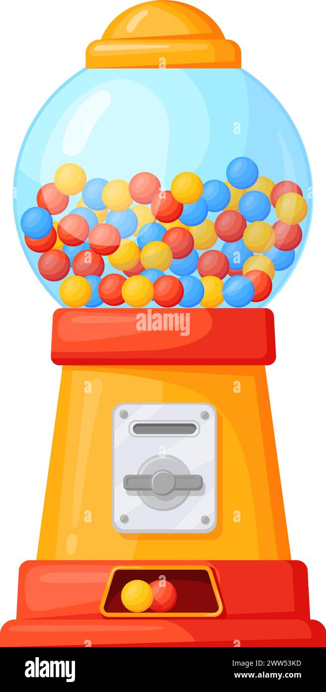 Sweet candy machine. Cartoon gumballs. Chewing gums isolated on white ...