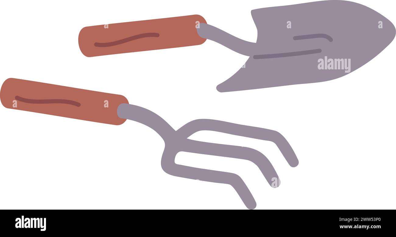 Garden tools. Spade shovel and rack icon. Farm equipment isolated on ...