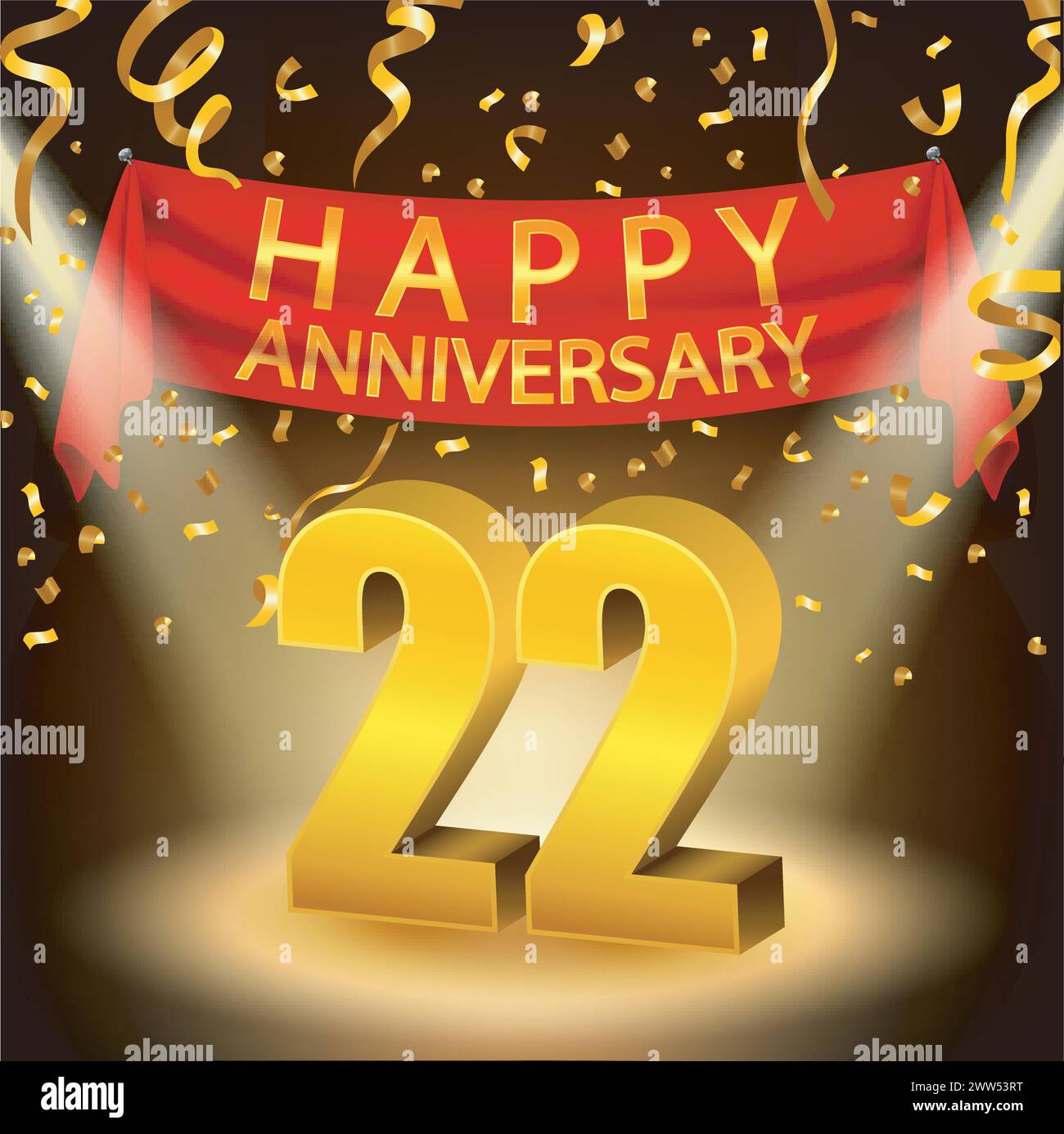 Happy 22th Anniversary Celebration with Golden Confetti and Spotlight ...