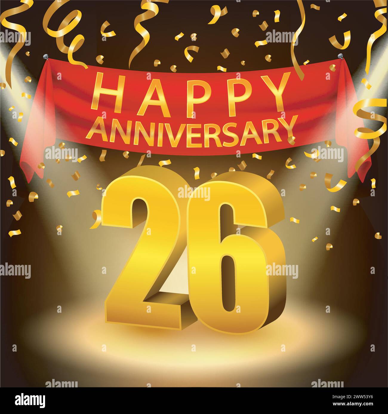 Happy 26th Anniversary Celebration with Golden Confetti and Spotlight ...