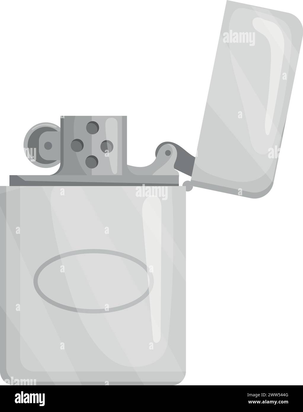 Gasoline lighter cartoon icon. Silver metal smoker tool isolated on ...