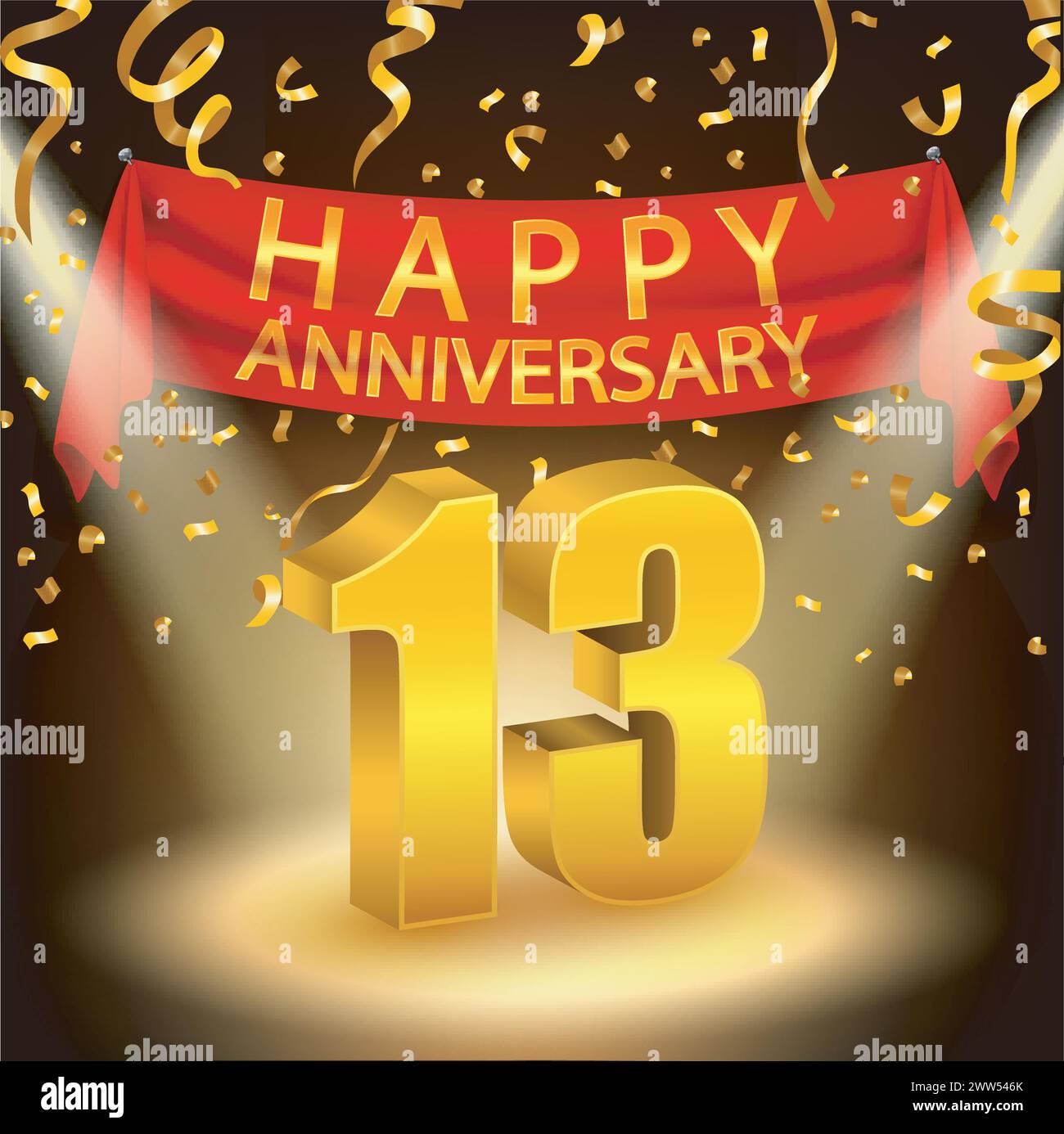 Happy 13th Anniversary Celebration with Golden Confetti and Spotlight ...