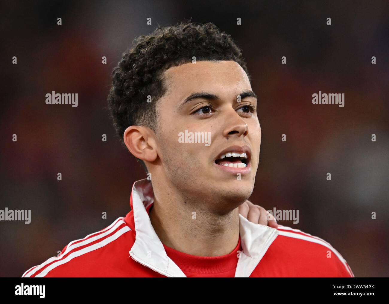 Brennan Johnson of Wales lines up for national anthems, during the UEFA ...