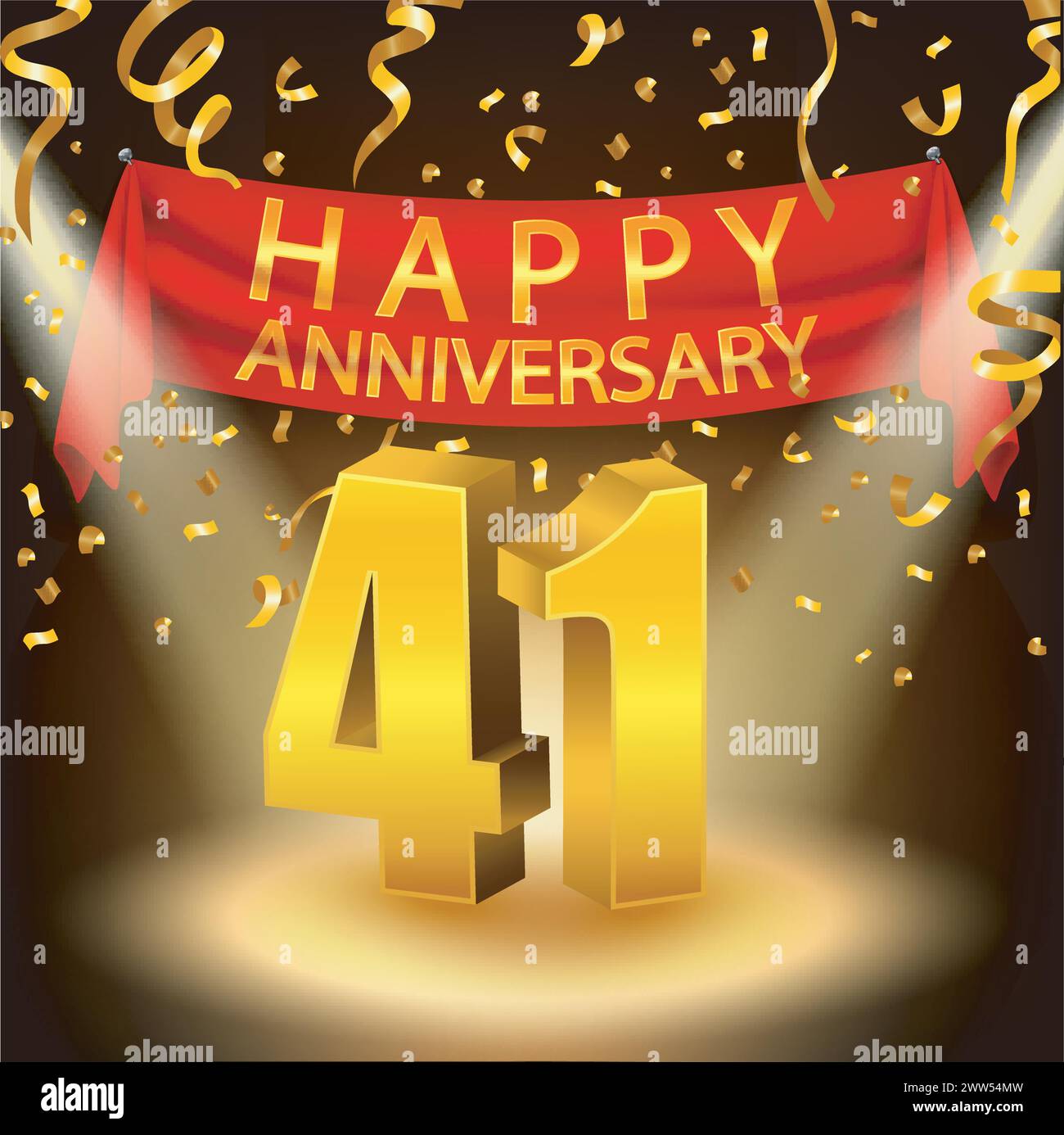 Happy 41th Anniversary Celebration with Golden Confetti and Spotlight ...