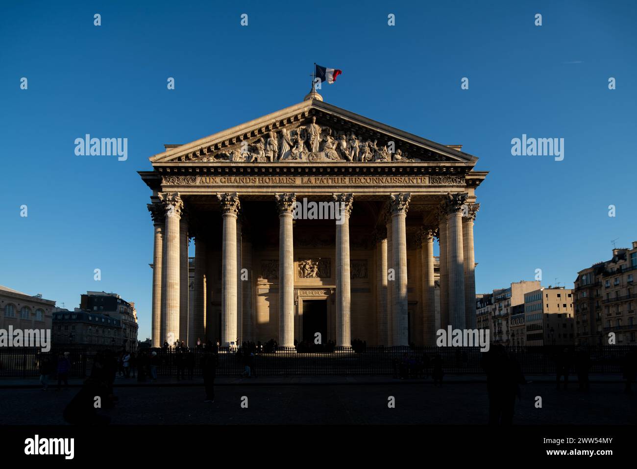 The setting sun casts shadows on the Panthéons grand neoclassical ...