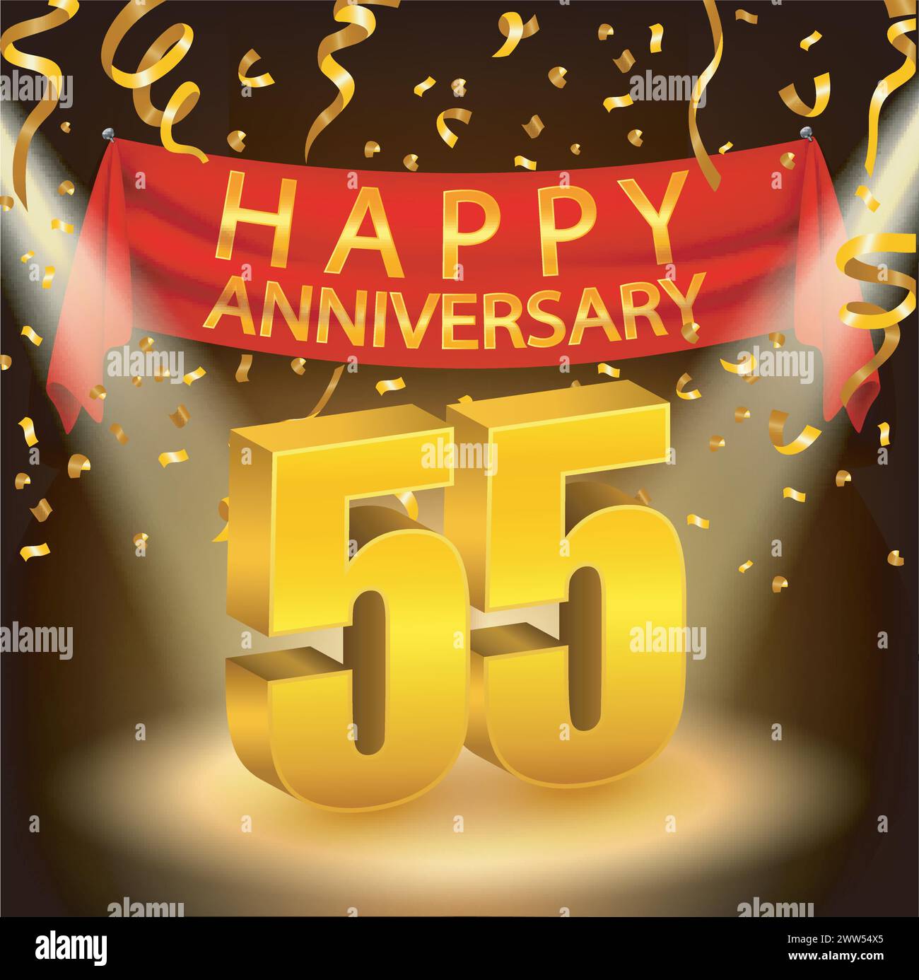 Happy 55th Anniversary Celebration with Golden Confetti and Spotlight ...