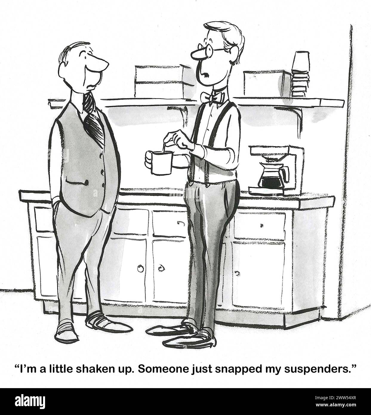 BW cartoon of a professional man complaining that someone just snapped ...