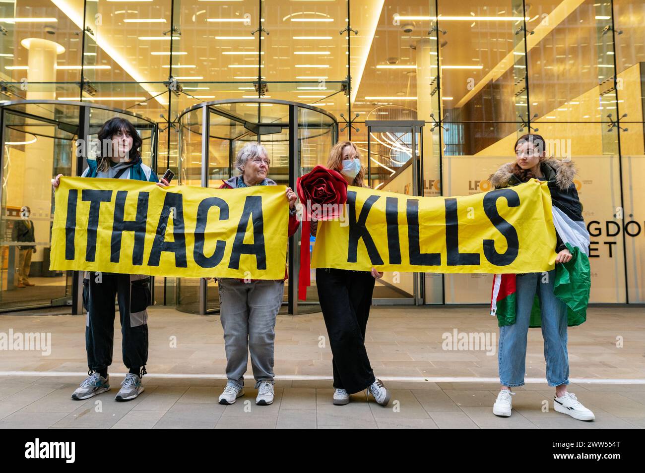 London, UK. 21 March 2023. Fossil Free London demonstrate outside ...