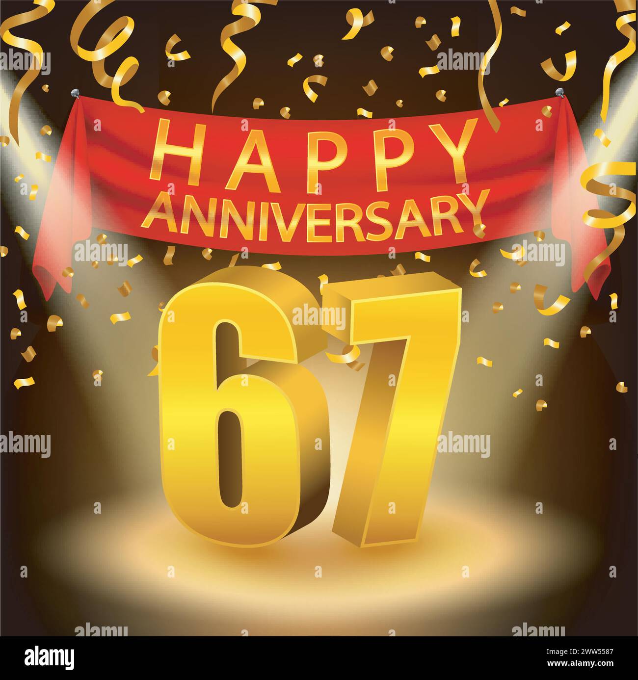 Happy 67th Anniversary Celebration with Golden Confetti and Spotlight ...