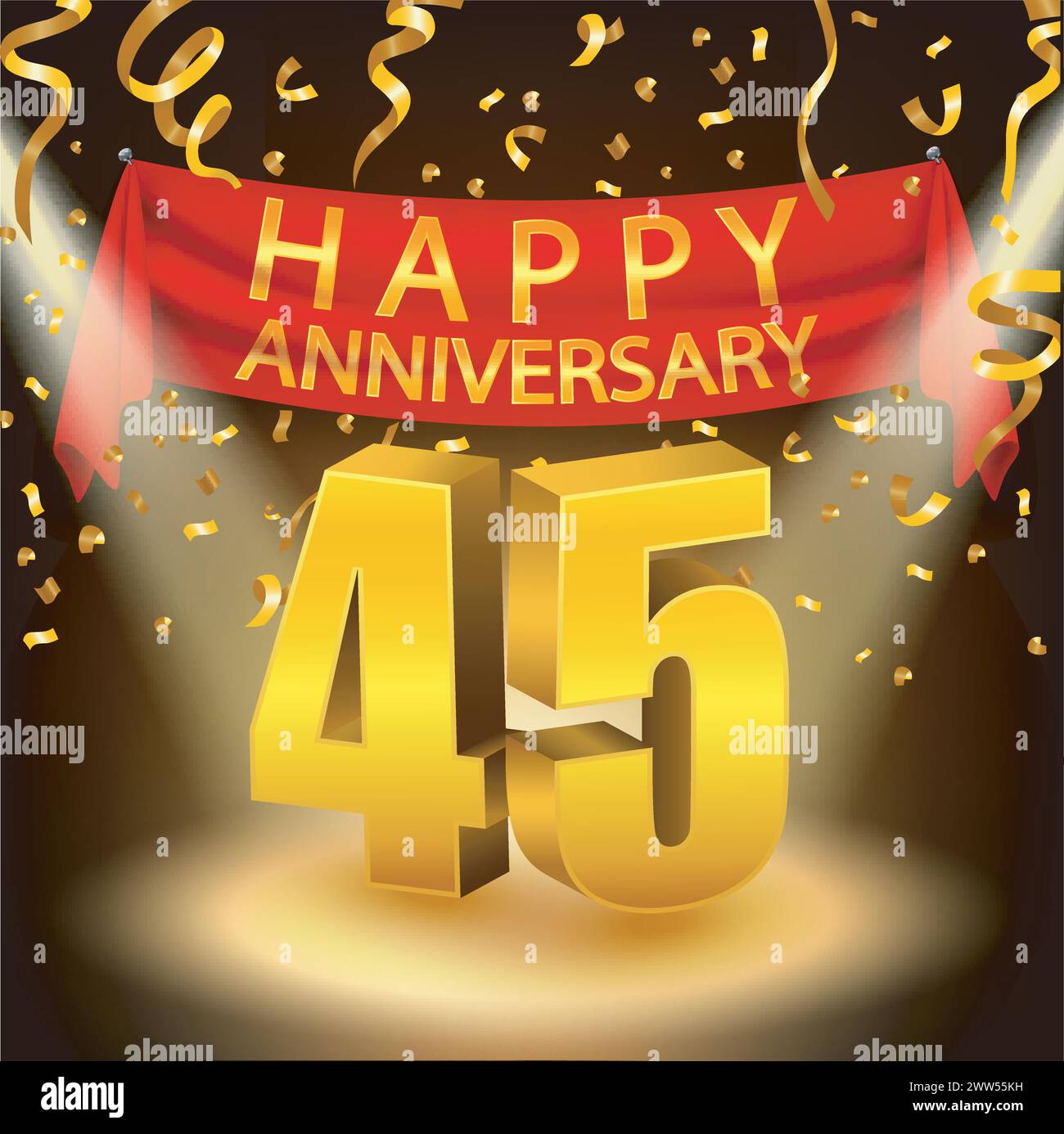Happy 45th Anniversary Celebration with Golden Confetti and Spotlight ...