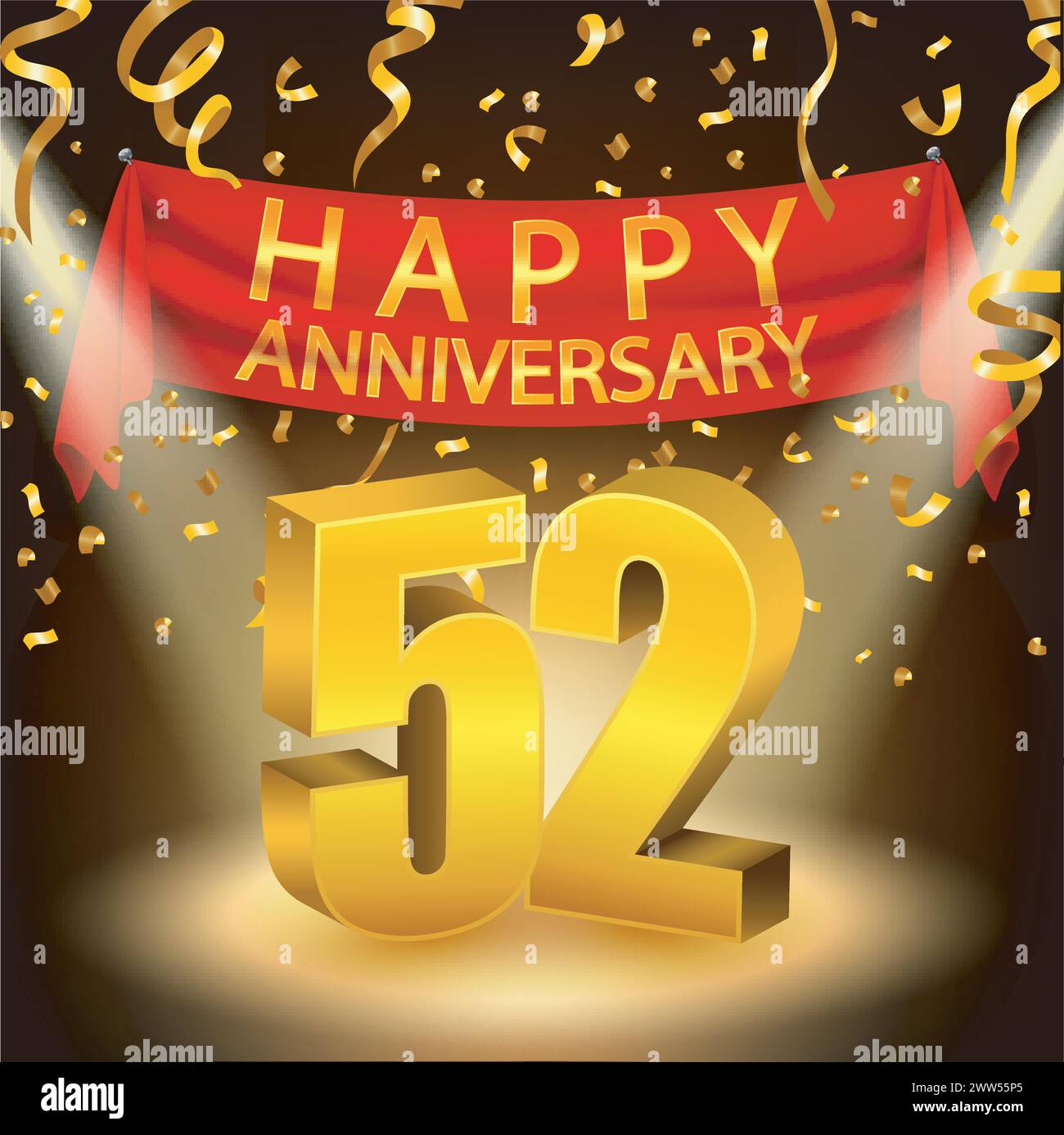 Happy 52th Anniversary Celebration with Golden Confetti and Spotlight ...