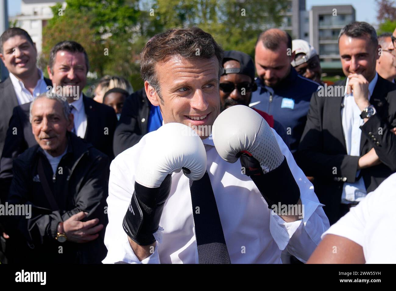 FILE - Centrist presidential candidate and French President Emmanuel ...