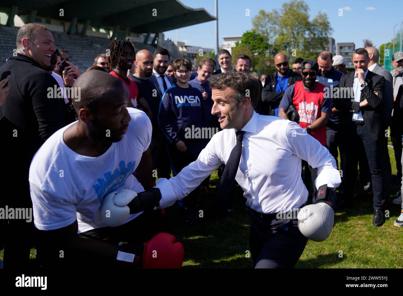 FILE - Centrist presidential candidate and French President Emmanuel ...