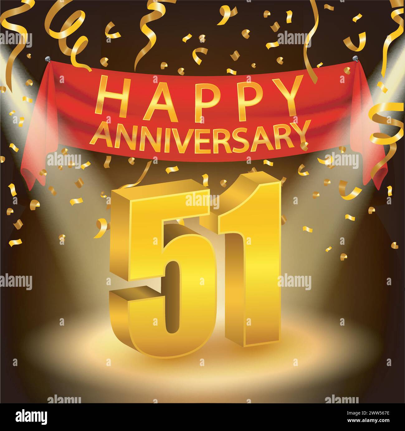 Happy 51th Anniversary Celebration with Golden Confetti and Spotlight ...
