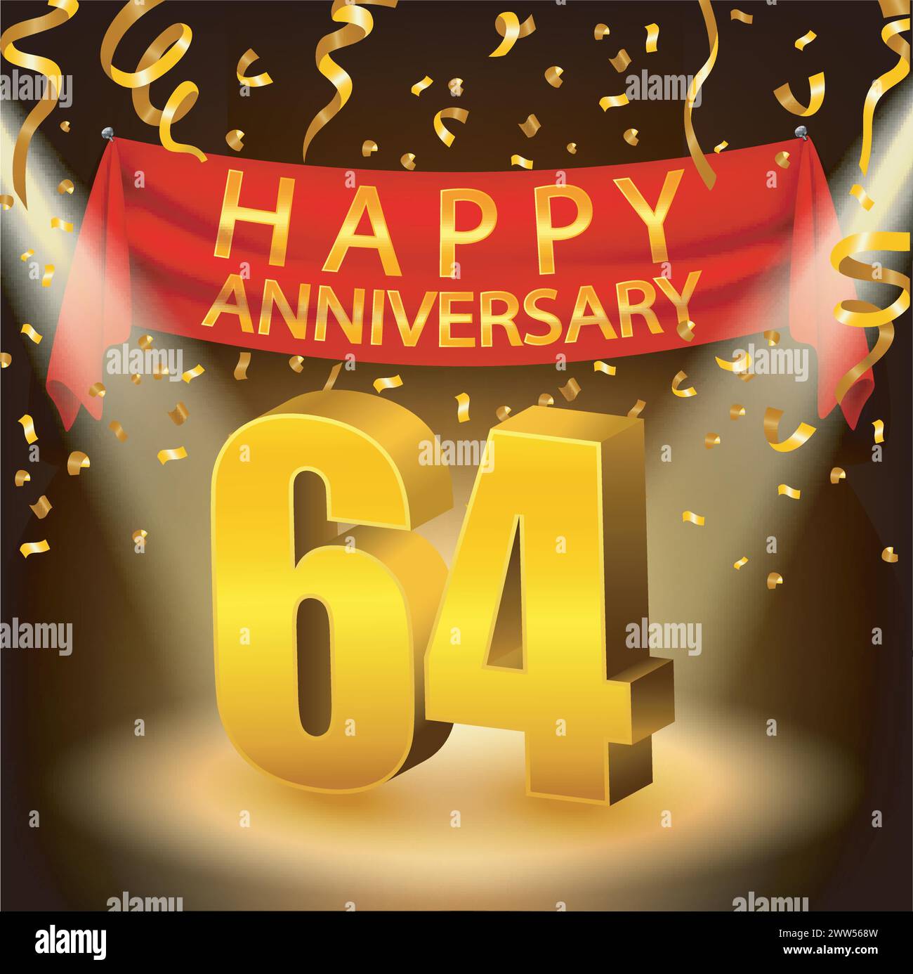 Happy 64th Anniversary Celebration with Golden Confetti and Spotlight ...