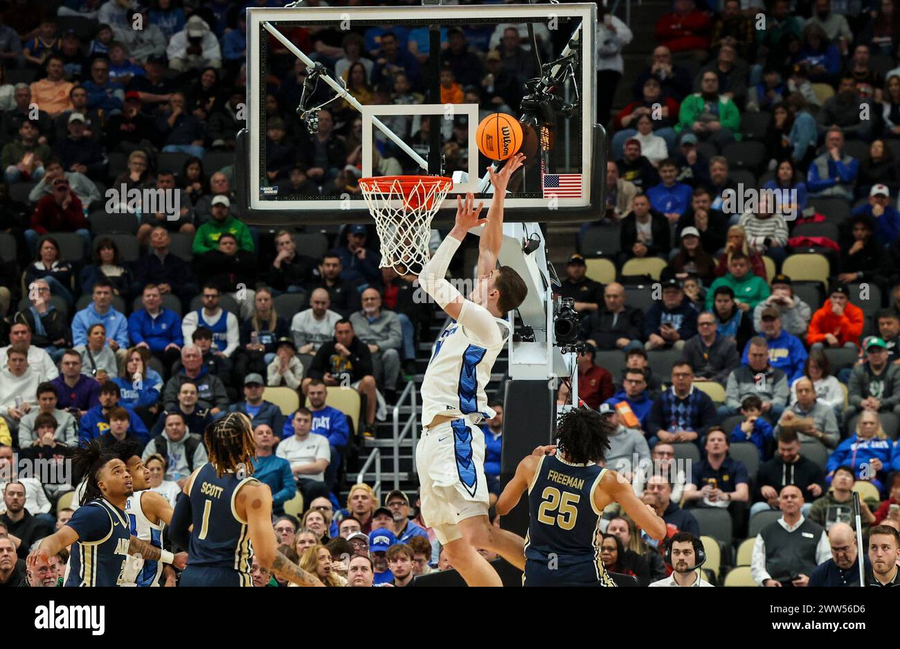 March 21, 2024: Creighton Bluejays center Ryan Kalkbrenner (11) shoots ...
