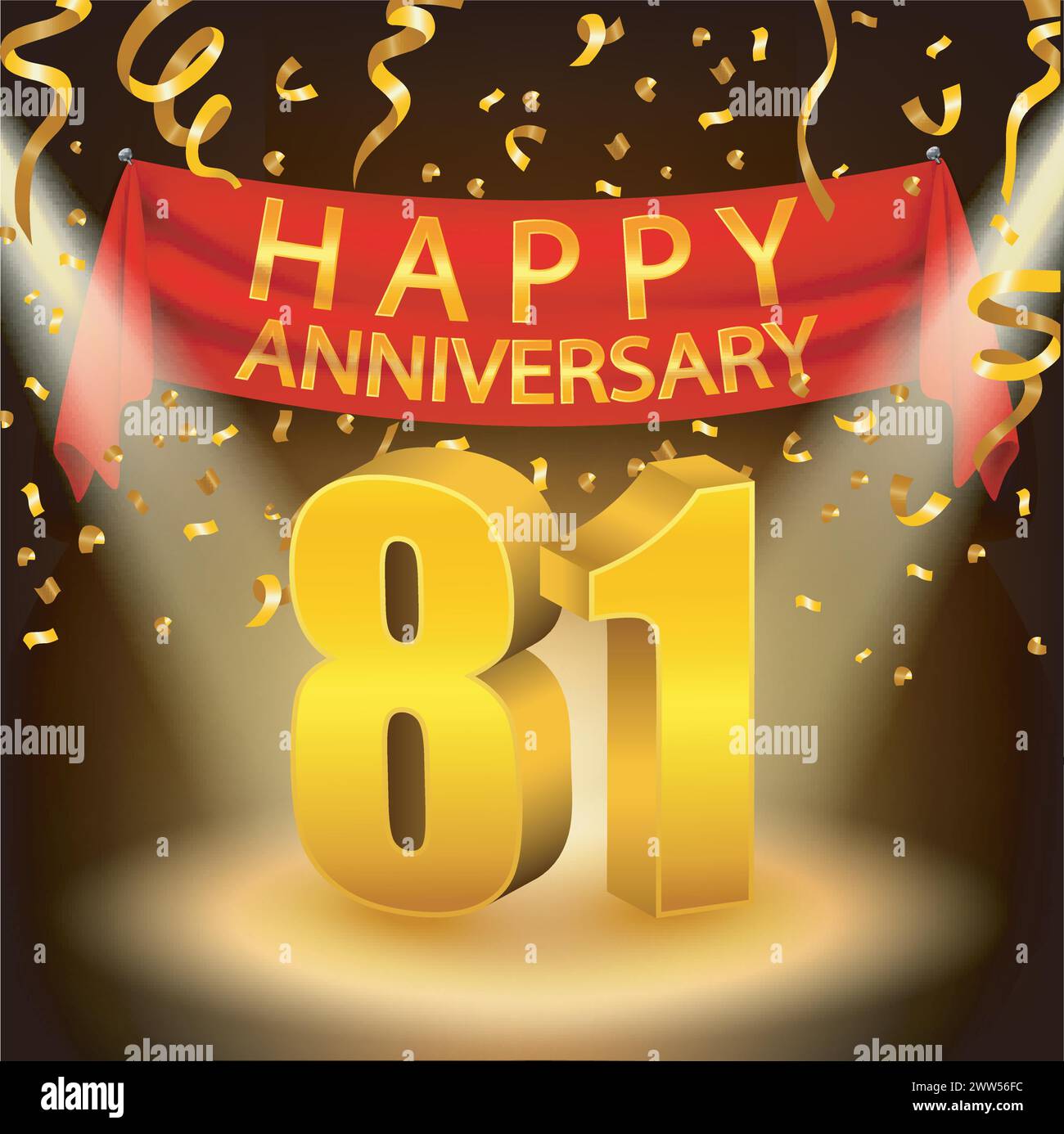 Happy 81th Anniversary Celebration with Golden Confetti and Spotlight ...