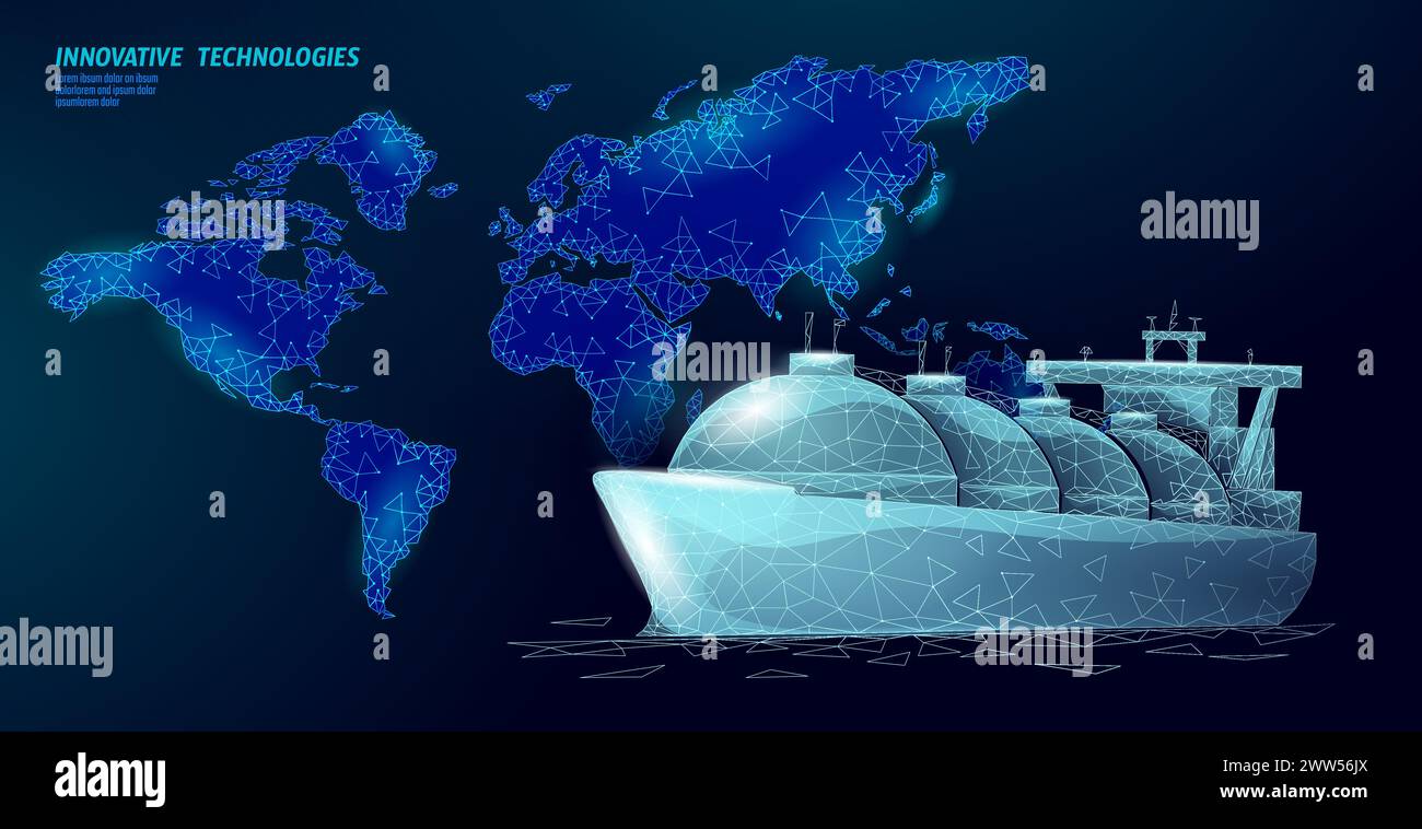 Tanker ship liquified gas transportation symbol. 3D low poly industrial ...