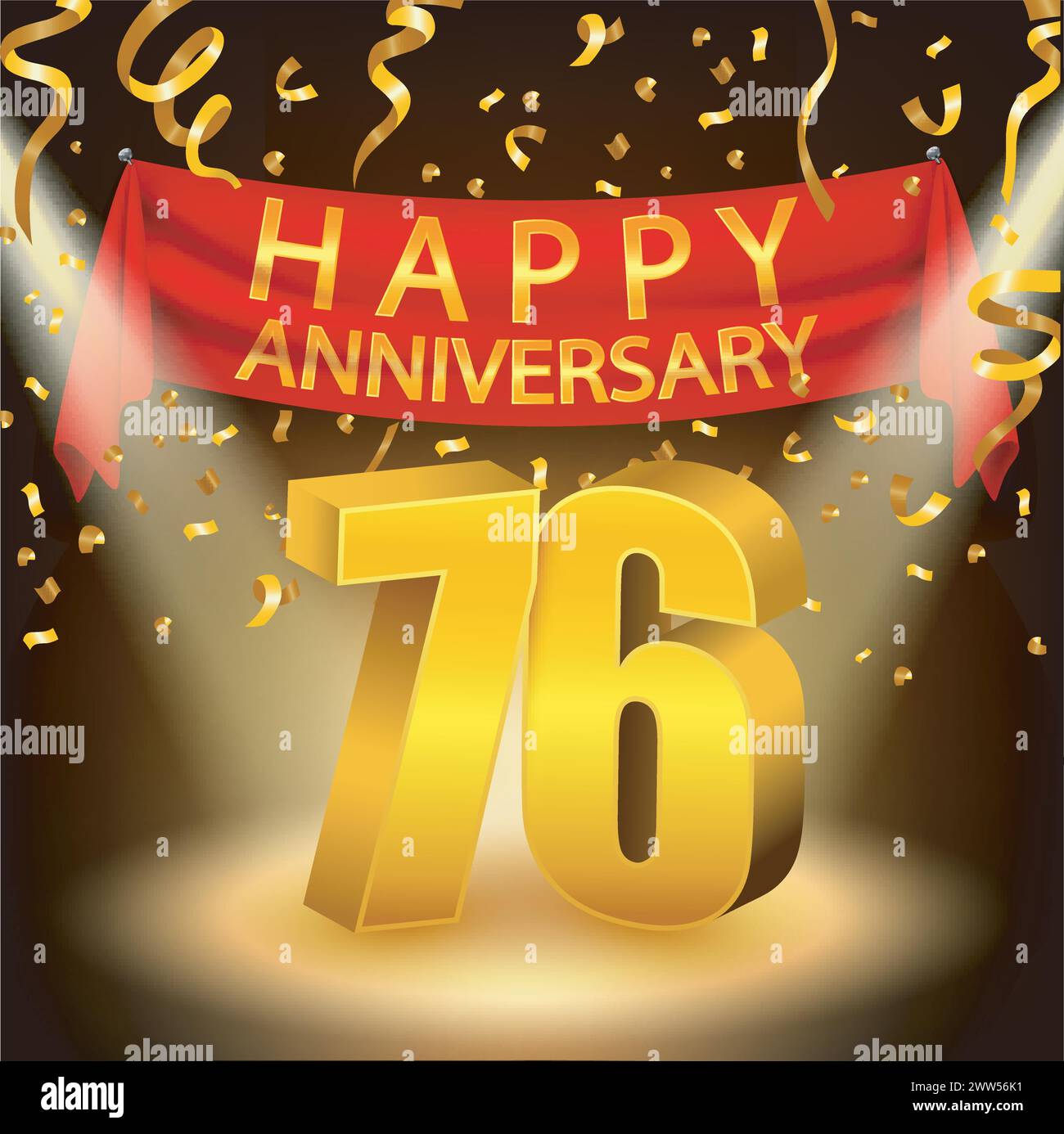 Happy 76th Anniversary Celebration with Golden Confetti and Spotlight ...