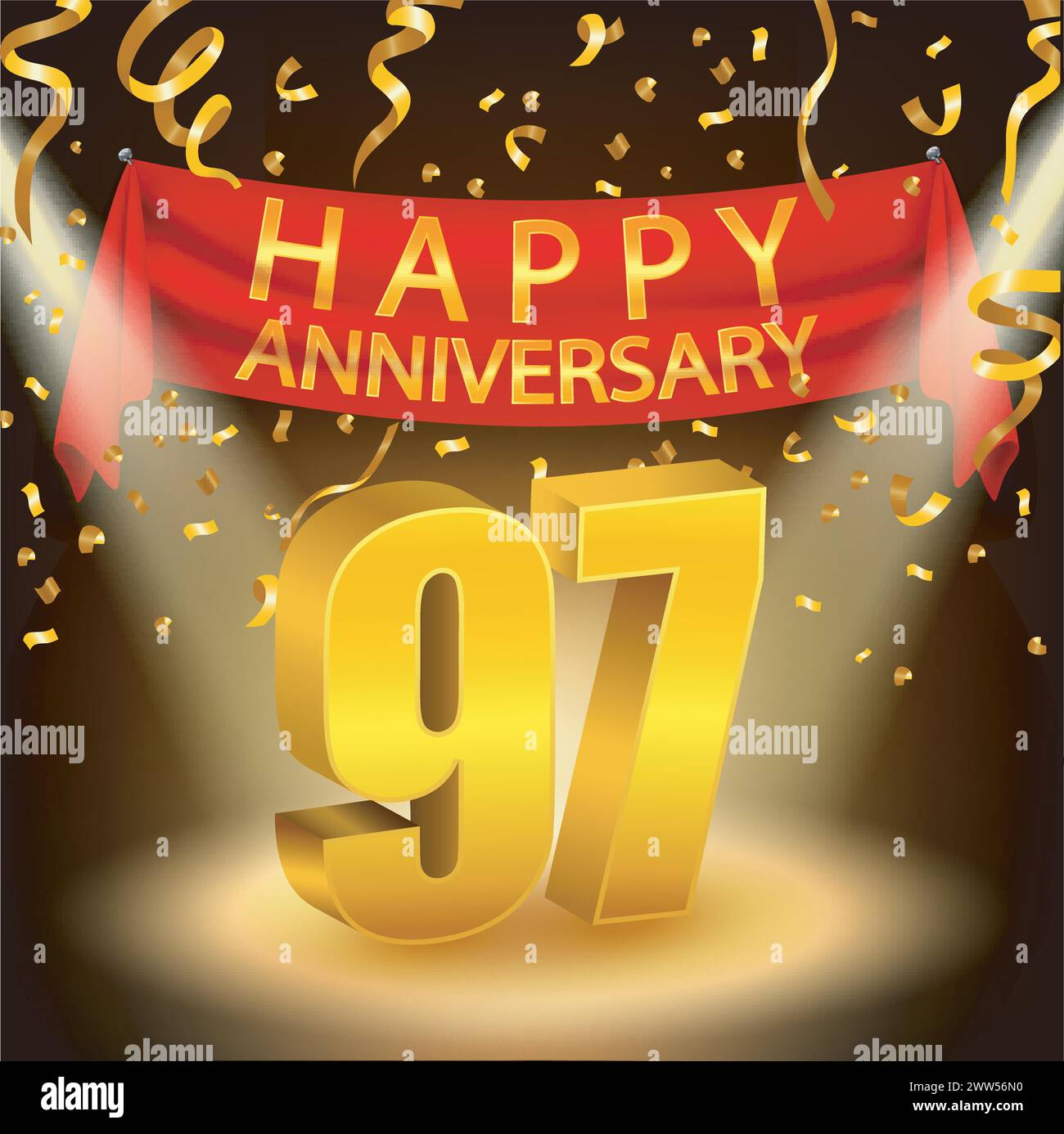 Happy 97th Anniversary Celebration with Golden Confetti and Spotlight ...