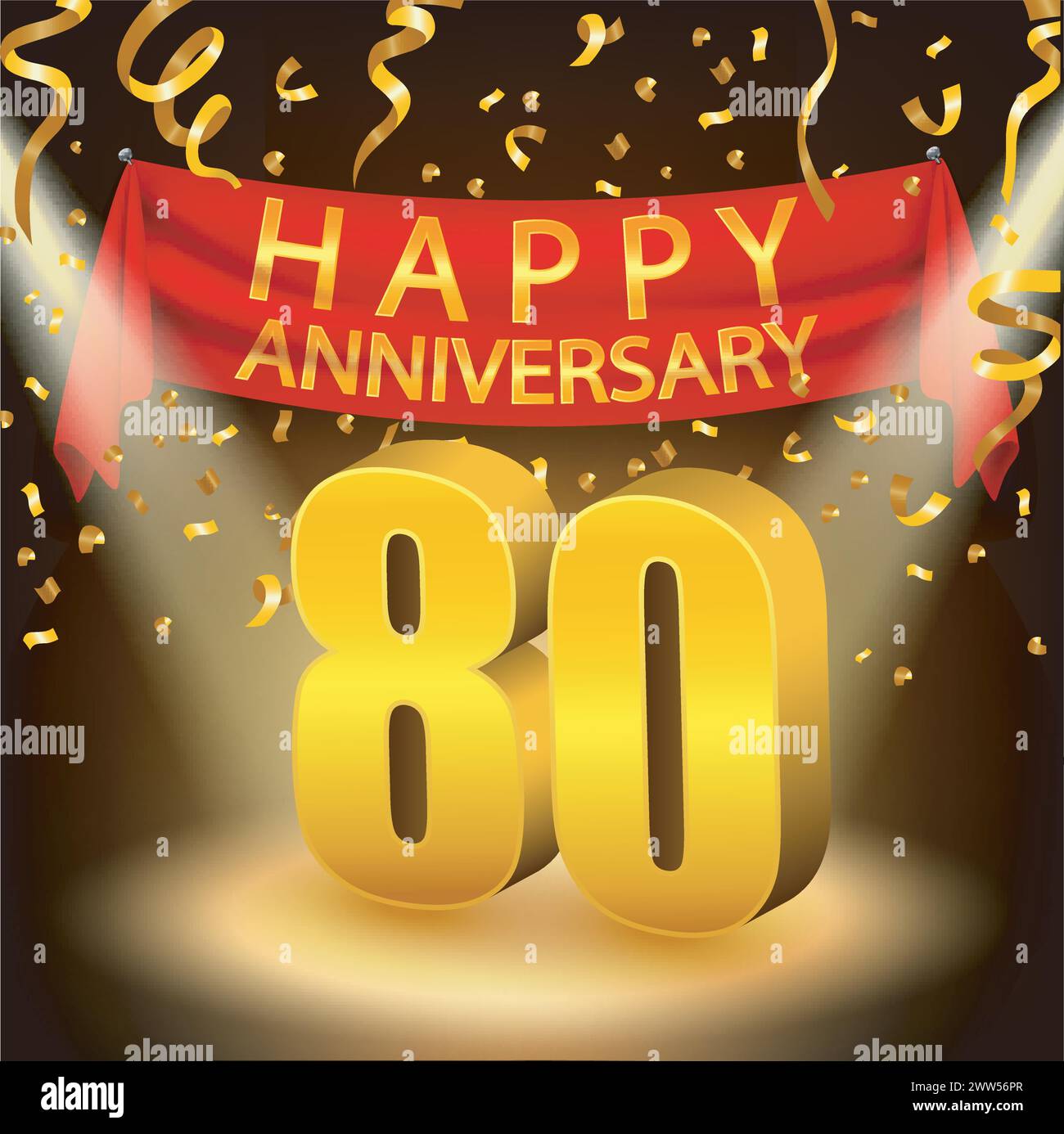 Happy 80th Anniversary Celebration with Golden Confetti and Spotlight ...