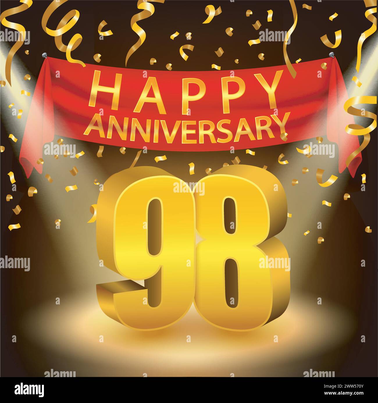 Happy 98th Anniversary Celebration with Golden Confetti and Spotlight ...