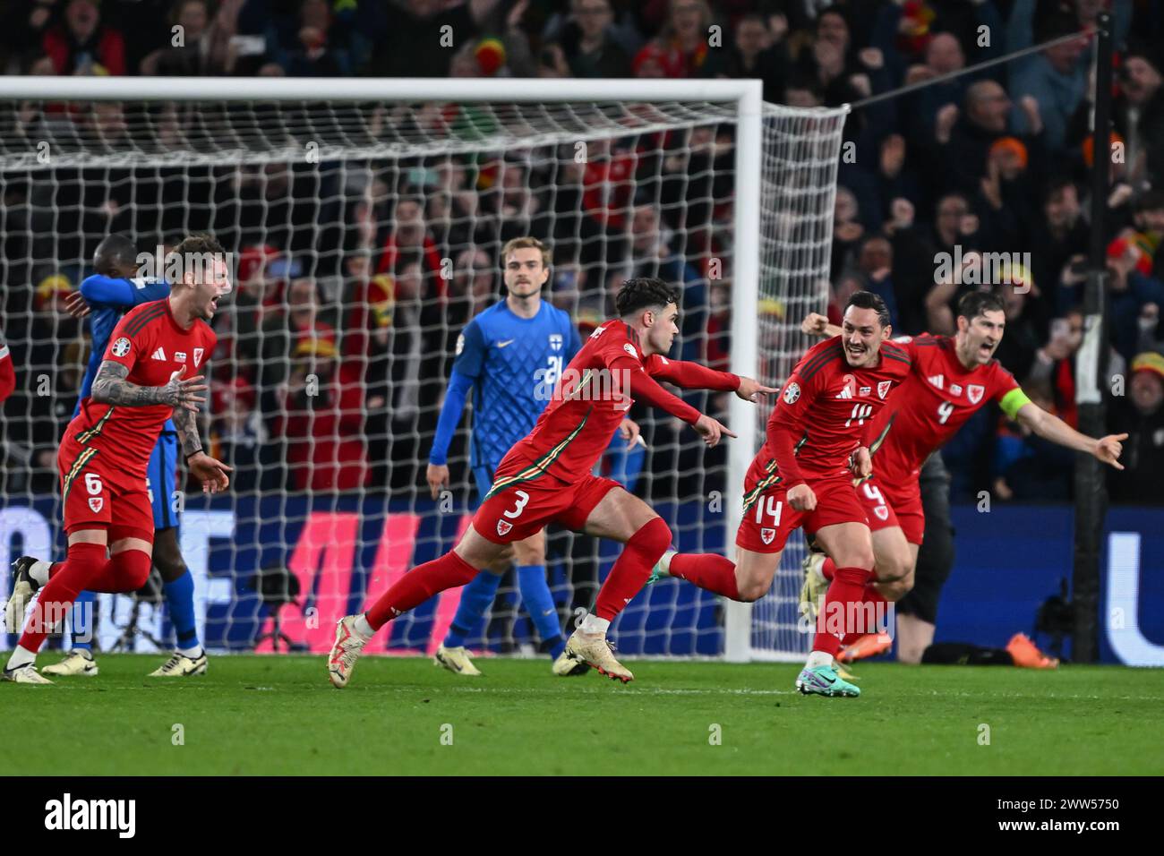 Neco Williams of Wales celebrates his goal to make it 2-0 Wales, during ...