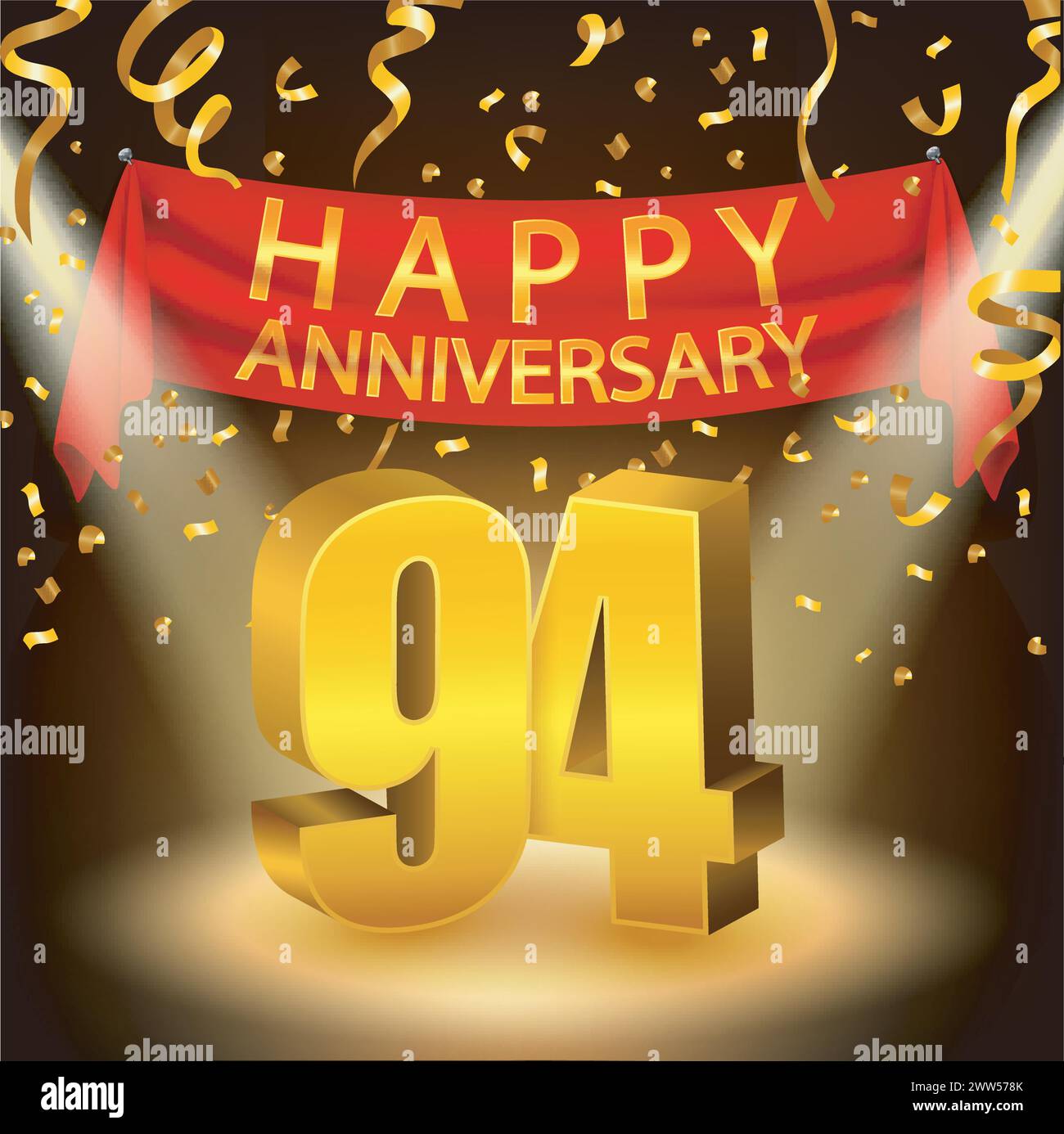 Happy 94th Anniversary Celebration with Golden Confetti and Spotlight ...