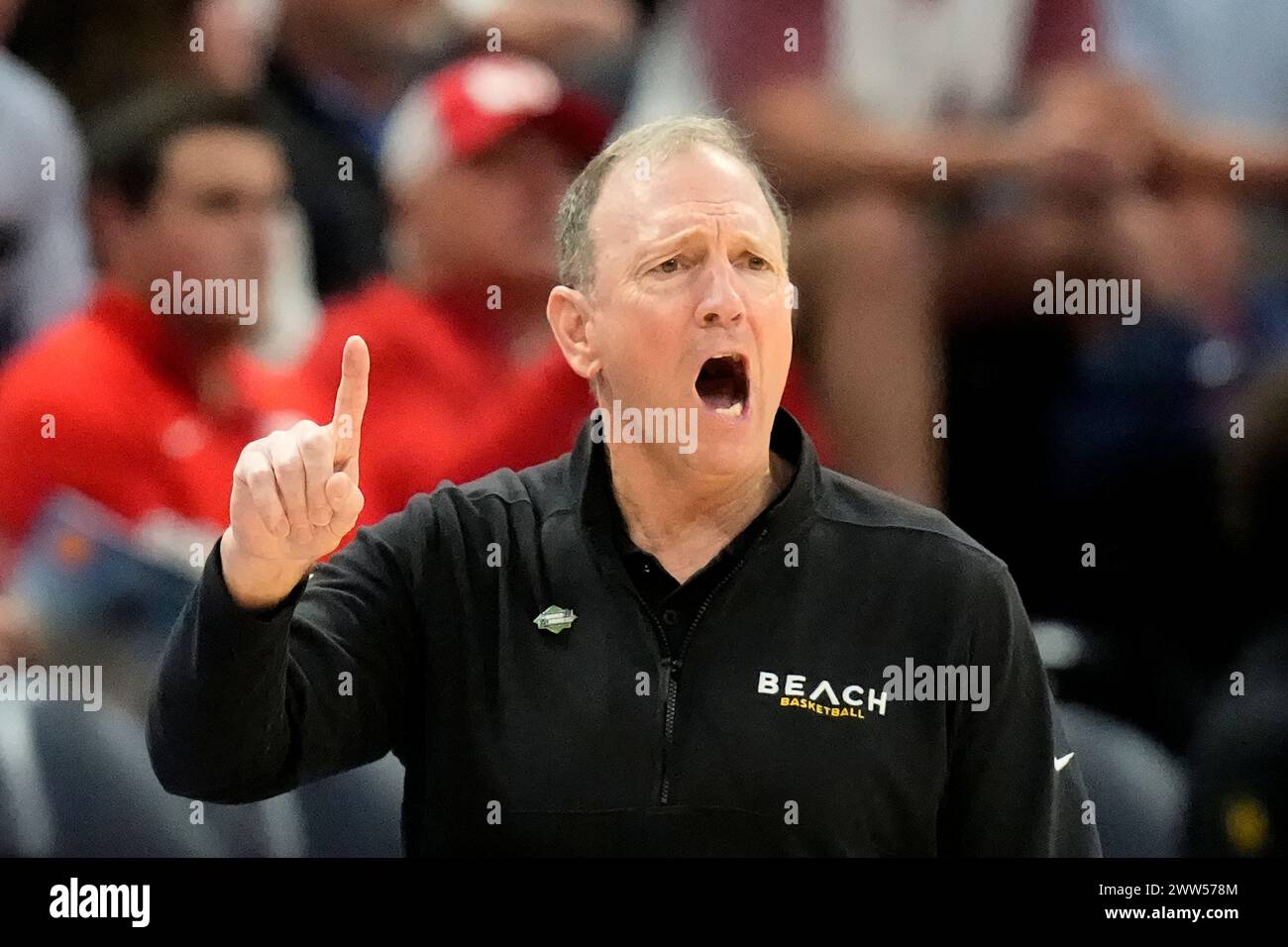 Long Beach State head coach Dan Monson shouts during the second half of ...