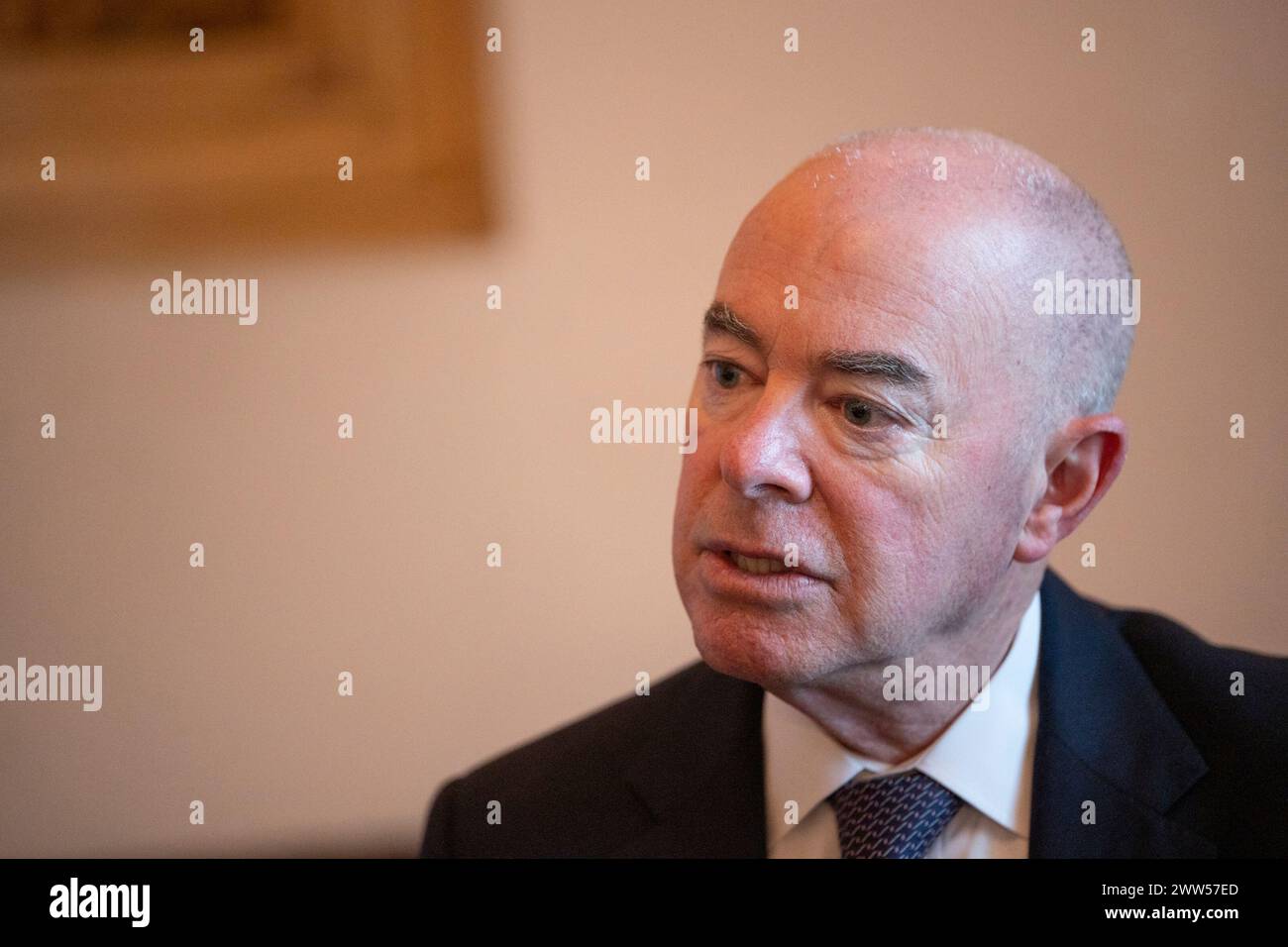 U.S. Homeland Security Secretary Alejandro Mayorkas speaks during an ...