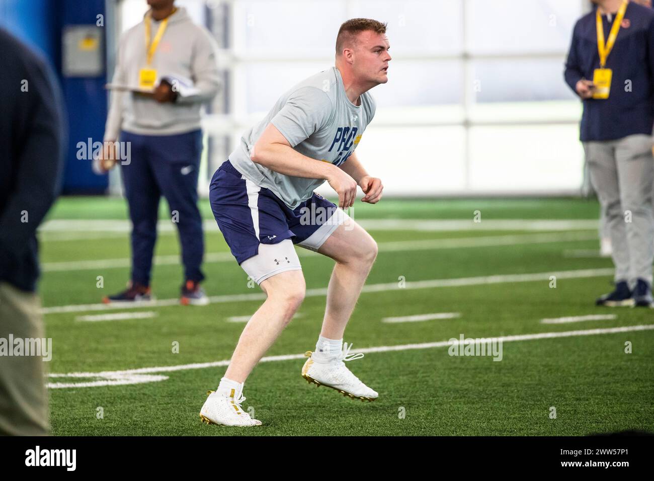 Notre Dame long snapper Michael Vinson runs a drill during NFL pro day ...