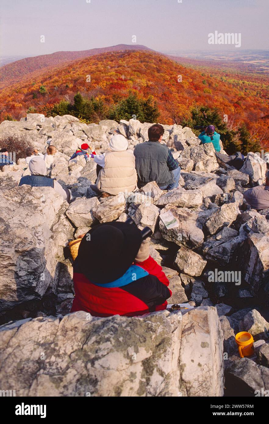 VISITORS WATCHING MIGRATING RAPTORS, SOUTH OVERLOOK, HAWK MOUNTAIN ...
