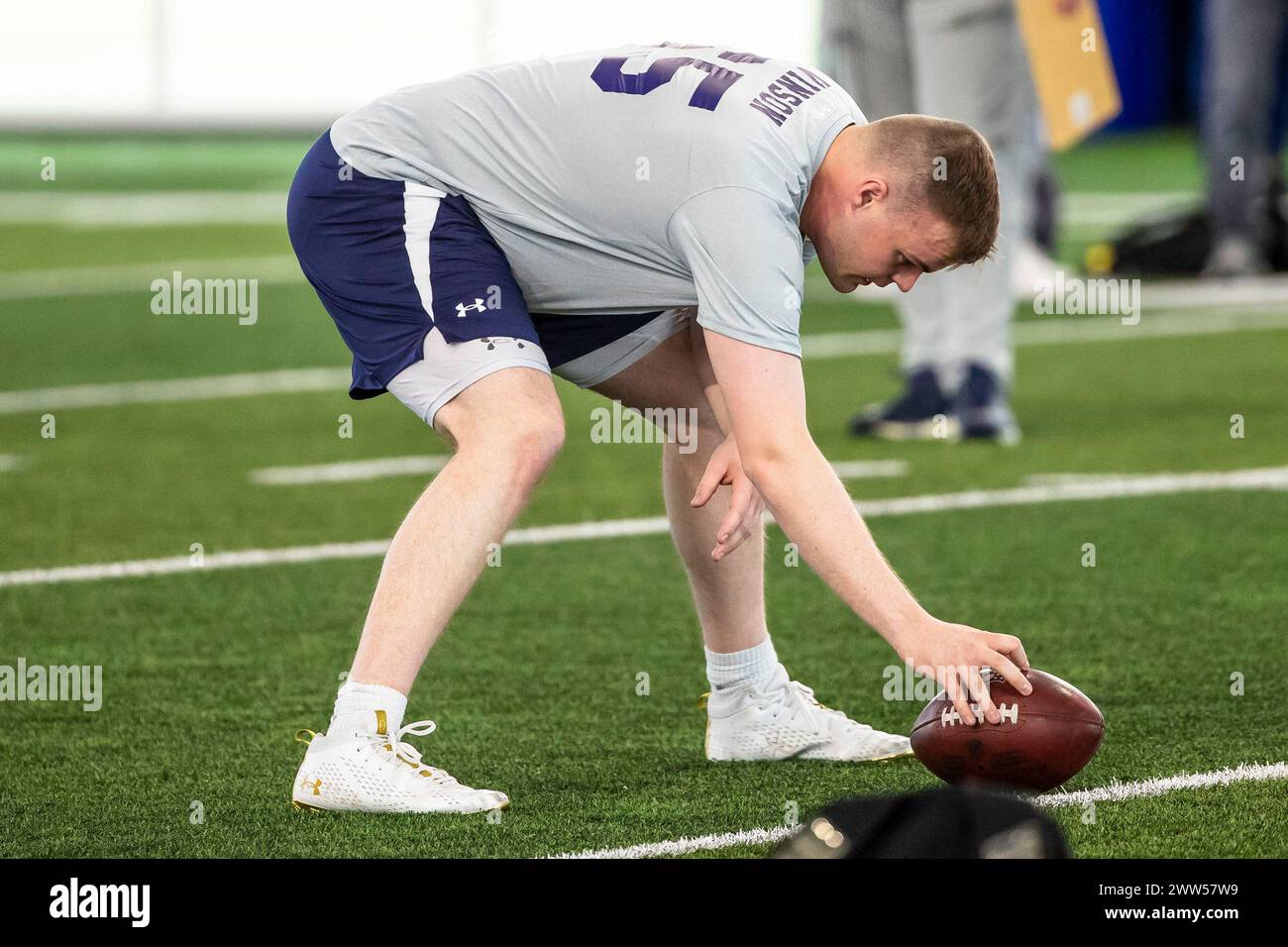 Notre Dame long snapper Michael Vinson runs a drill during NFL pro day ...