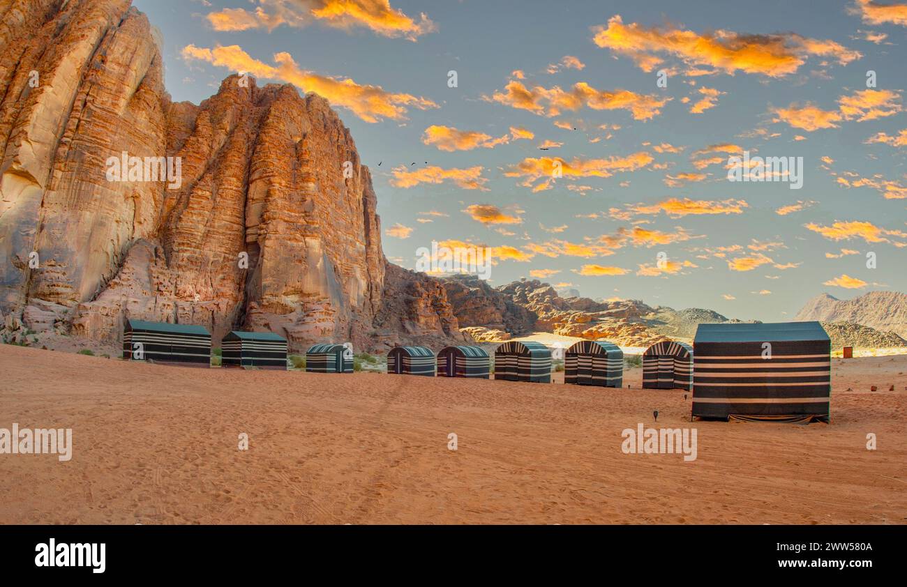 Tents for tourists in the Wadi Rum desert in JORDAN.Red Mars like ...