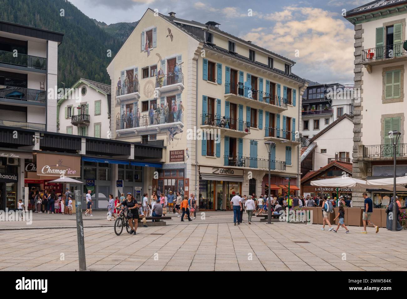 Rue du Dr Paccard street with a giant mural depicting some of the most ...