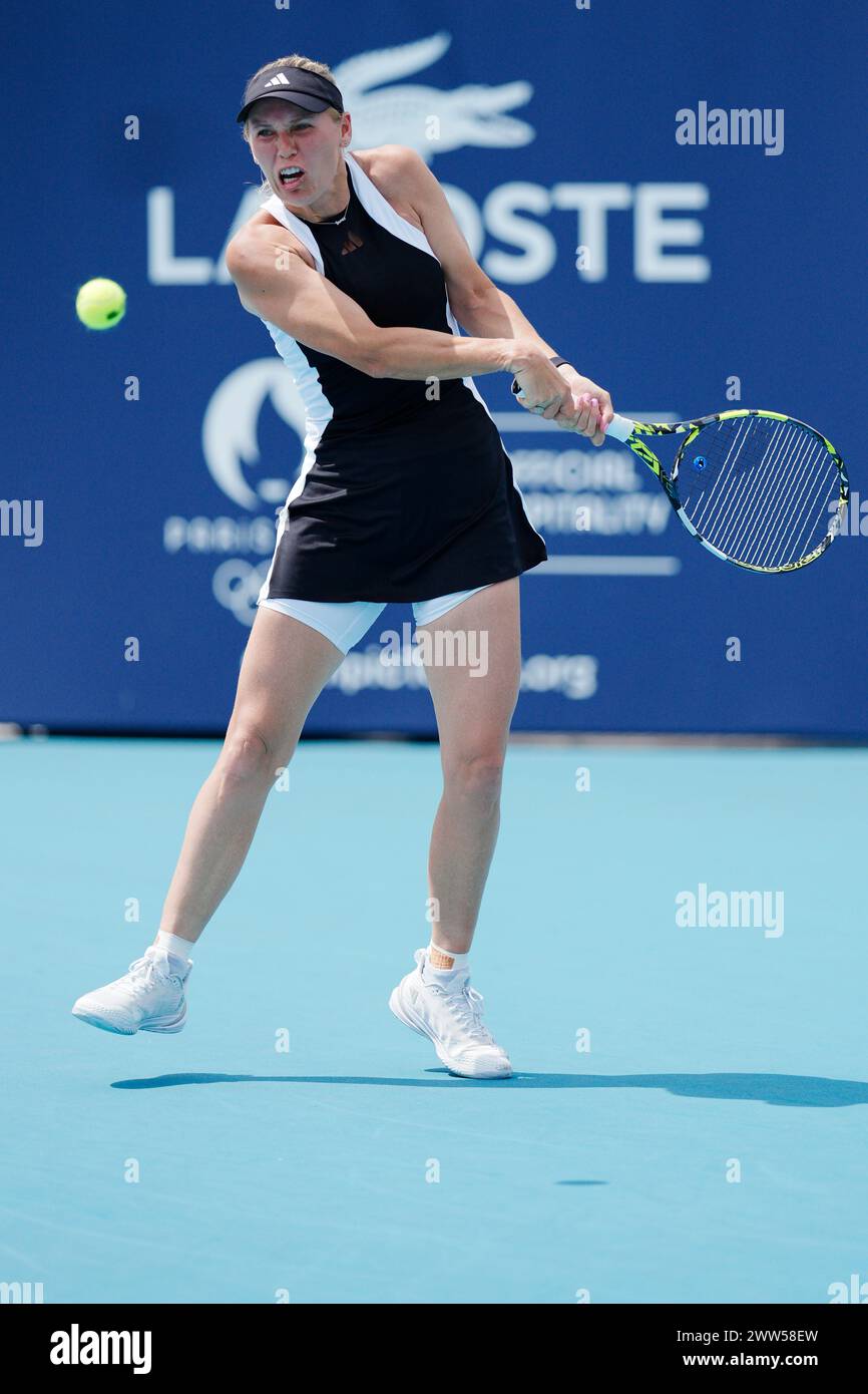 Miami, Florida, USA. 21st Mar, 2024. Caroline Wozniacki (Denmark) hits ...