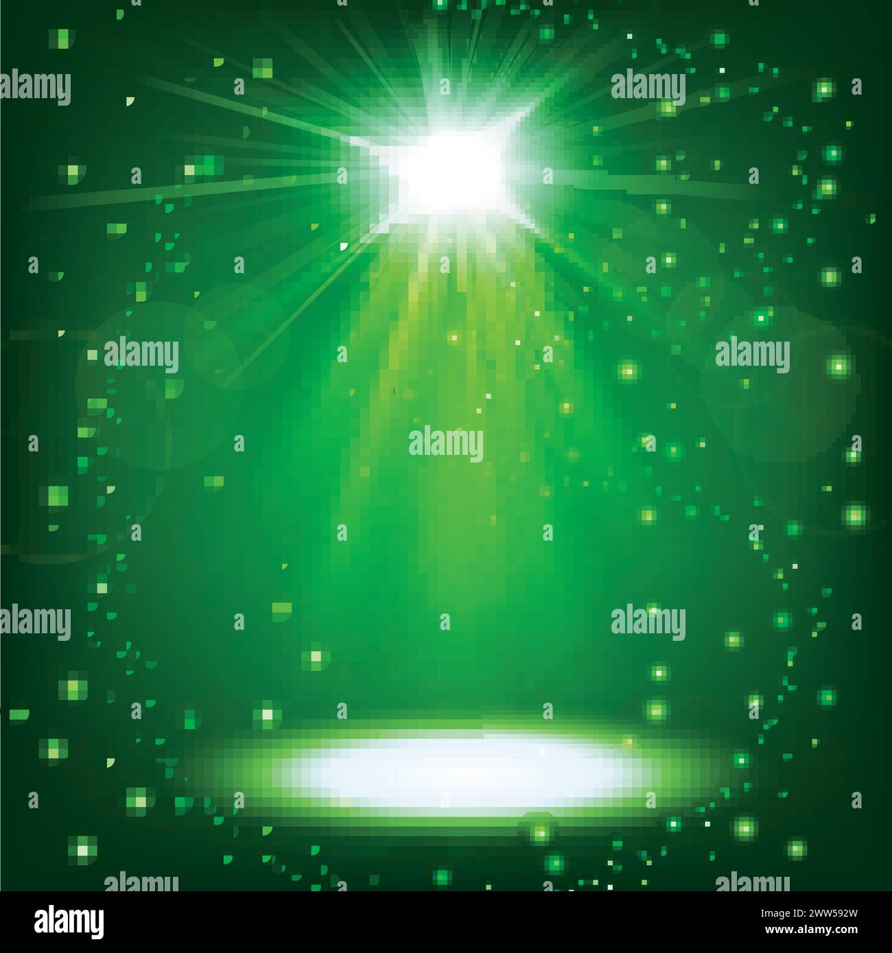 Green Spotlight Shining with Flying Particles, Vector Illustration ...