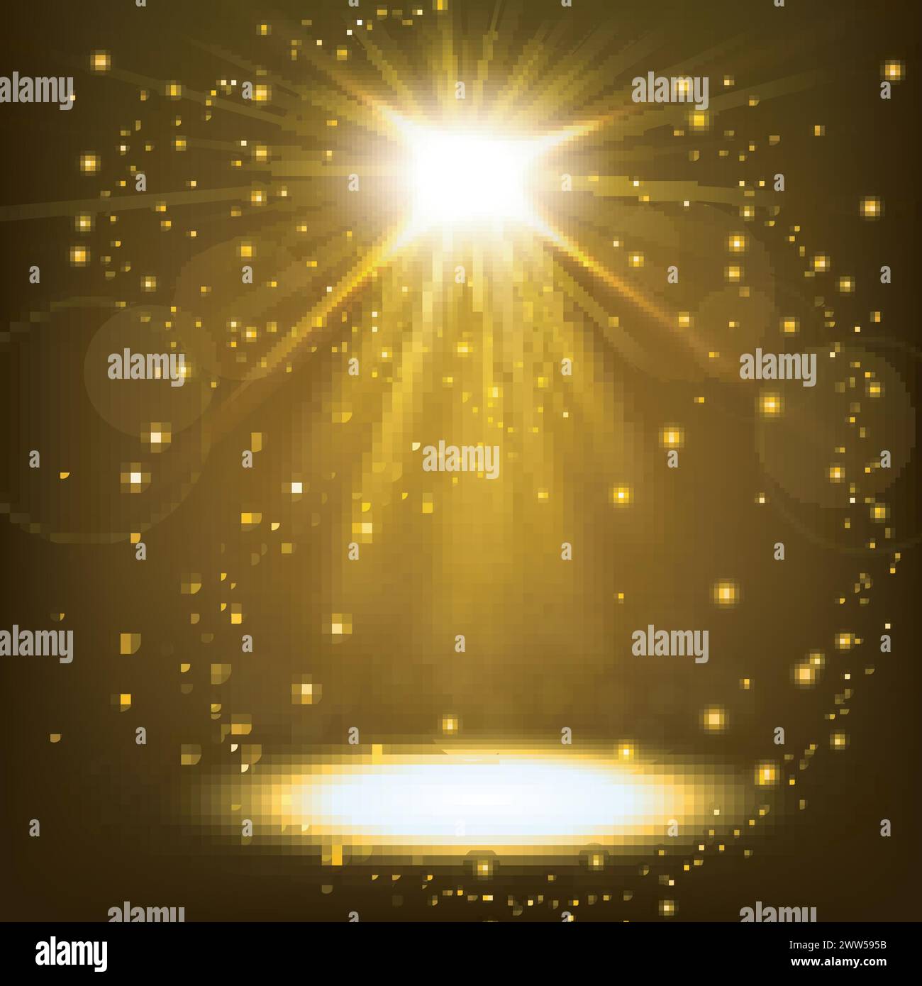 Gold Spotlight Shining with Flying Particles, Vector Illustration Stock ...