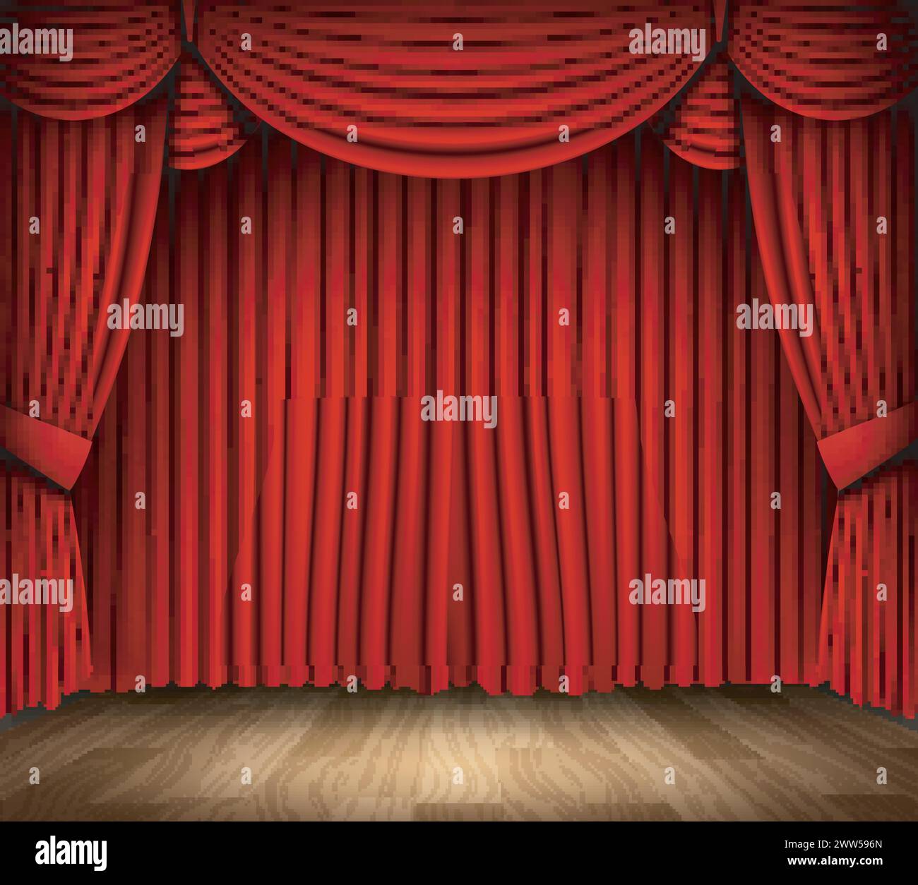 Red Curtain of Classical Theater with Wood Floor, Vector Illustration ...