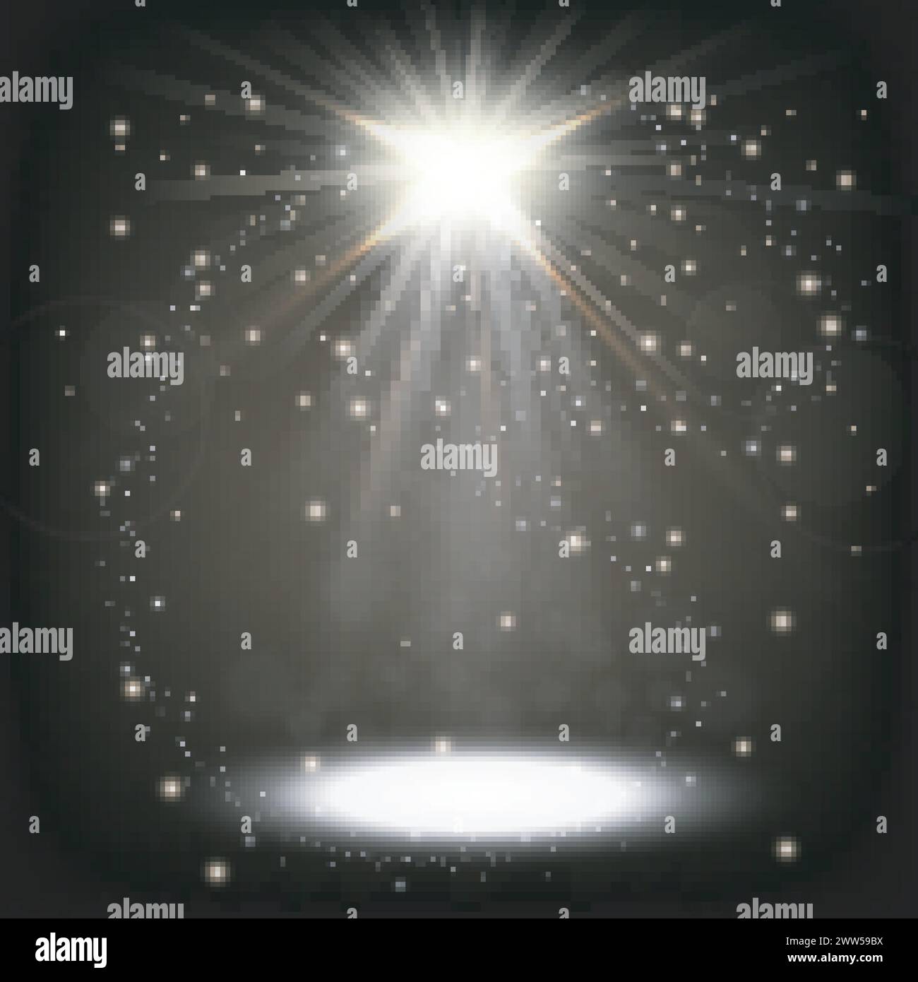 White Spotlight Shining with Flying Particles, Vector Illustration ...