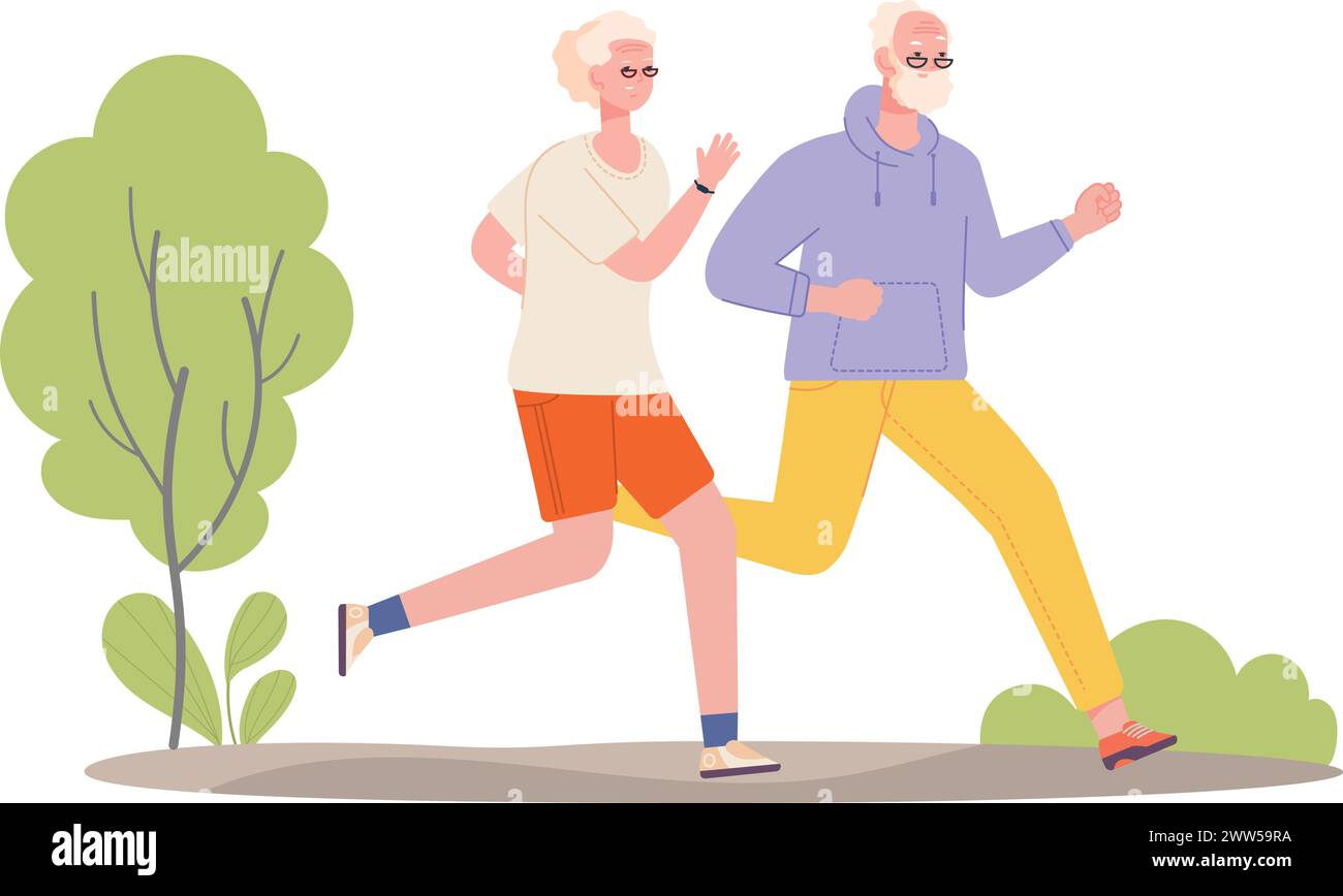 Running old couple. Senior training together outdoor isolated on white ...