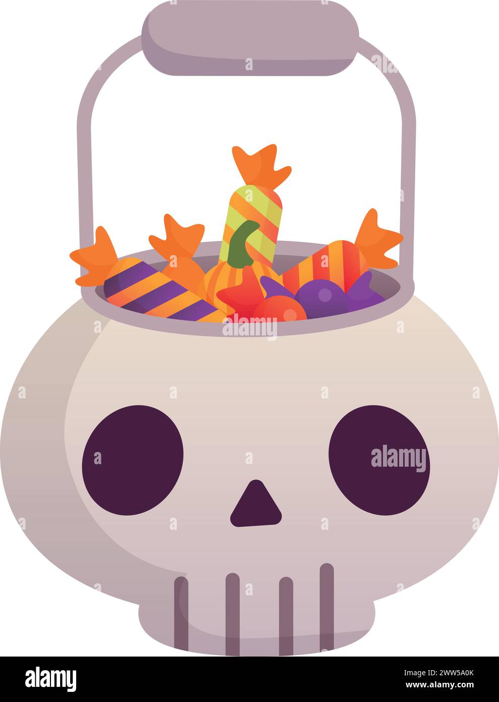 Skull bag for halloween sweets. Cartoon candy basket isolated on white ...