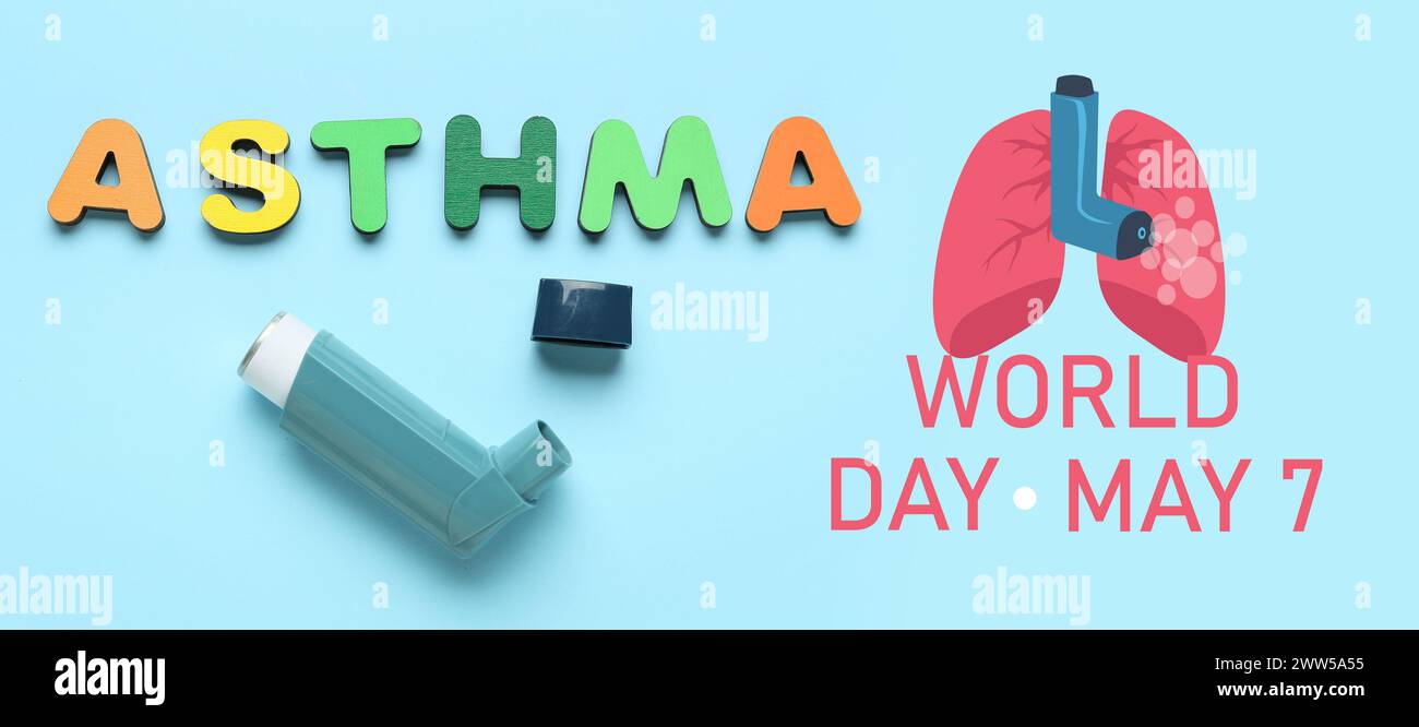 Banner for World Asthma Day with inhaler Stock Photo - Alamy